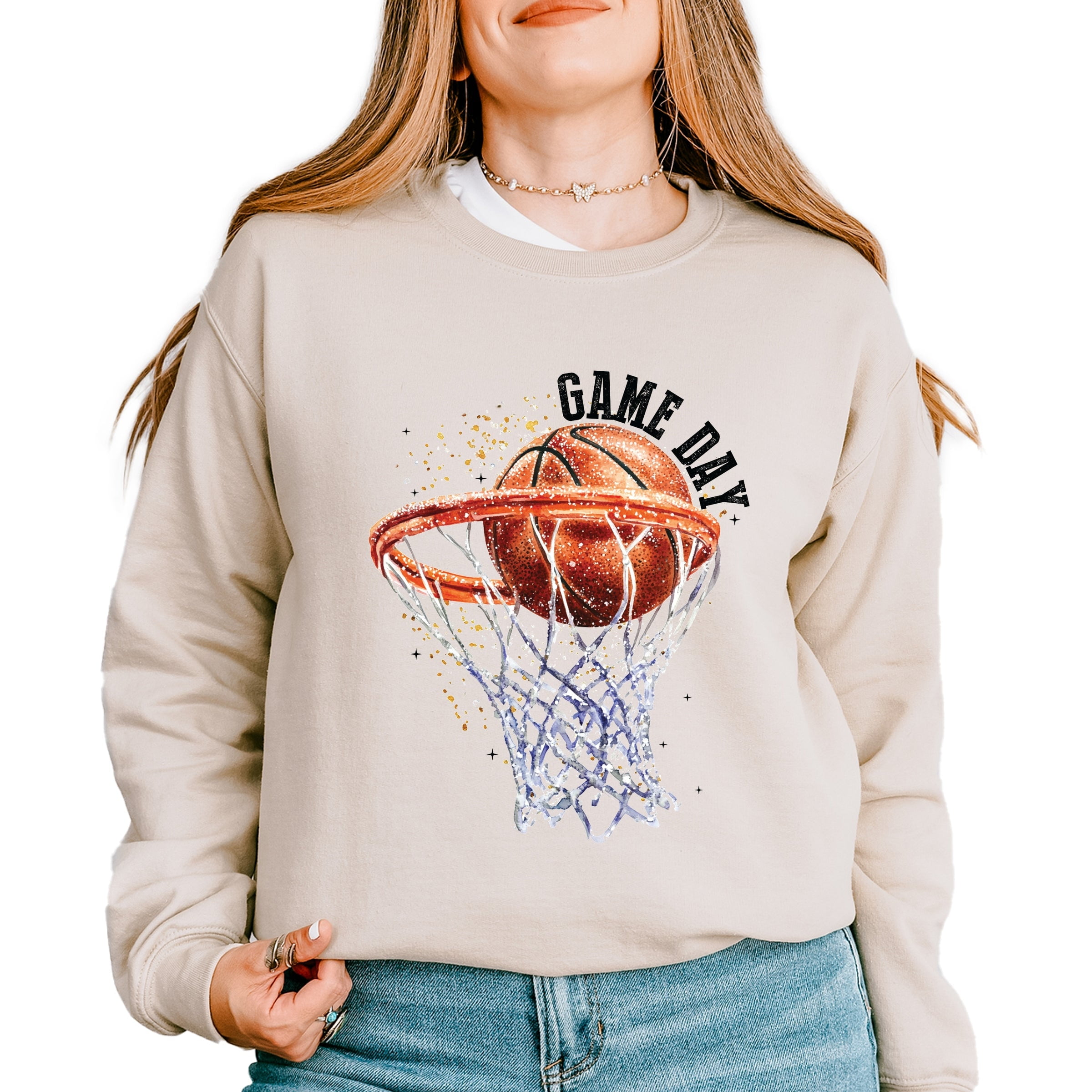 Basketball Game Day Hoop - Women's Graphic Sweatshirt - Walmart.com