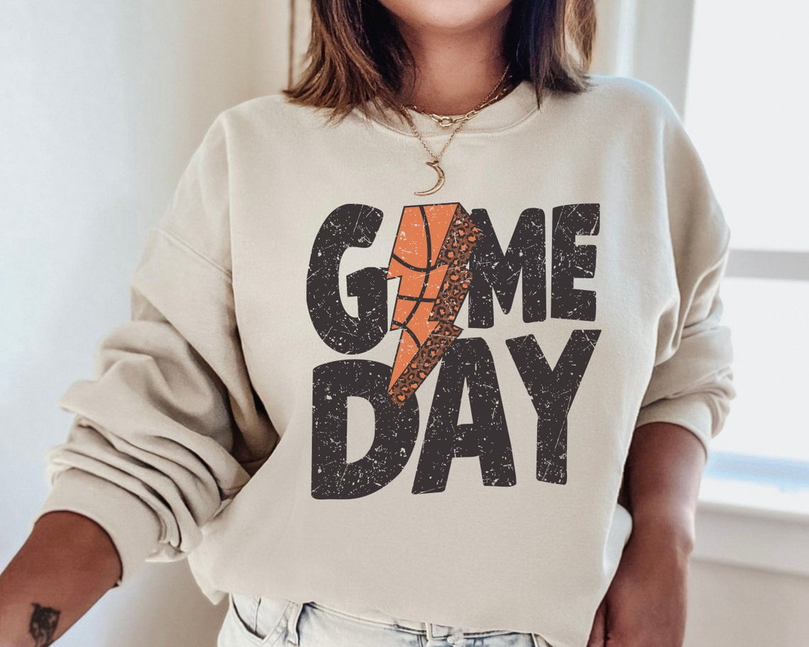 Basketball Game Day Lighting Bolt Sweatshirt, Basketball Crewneck ...
