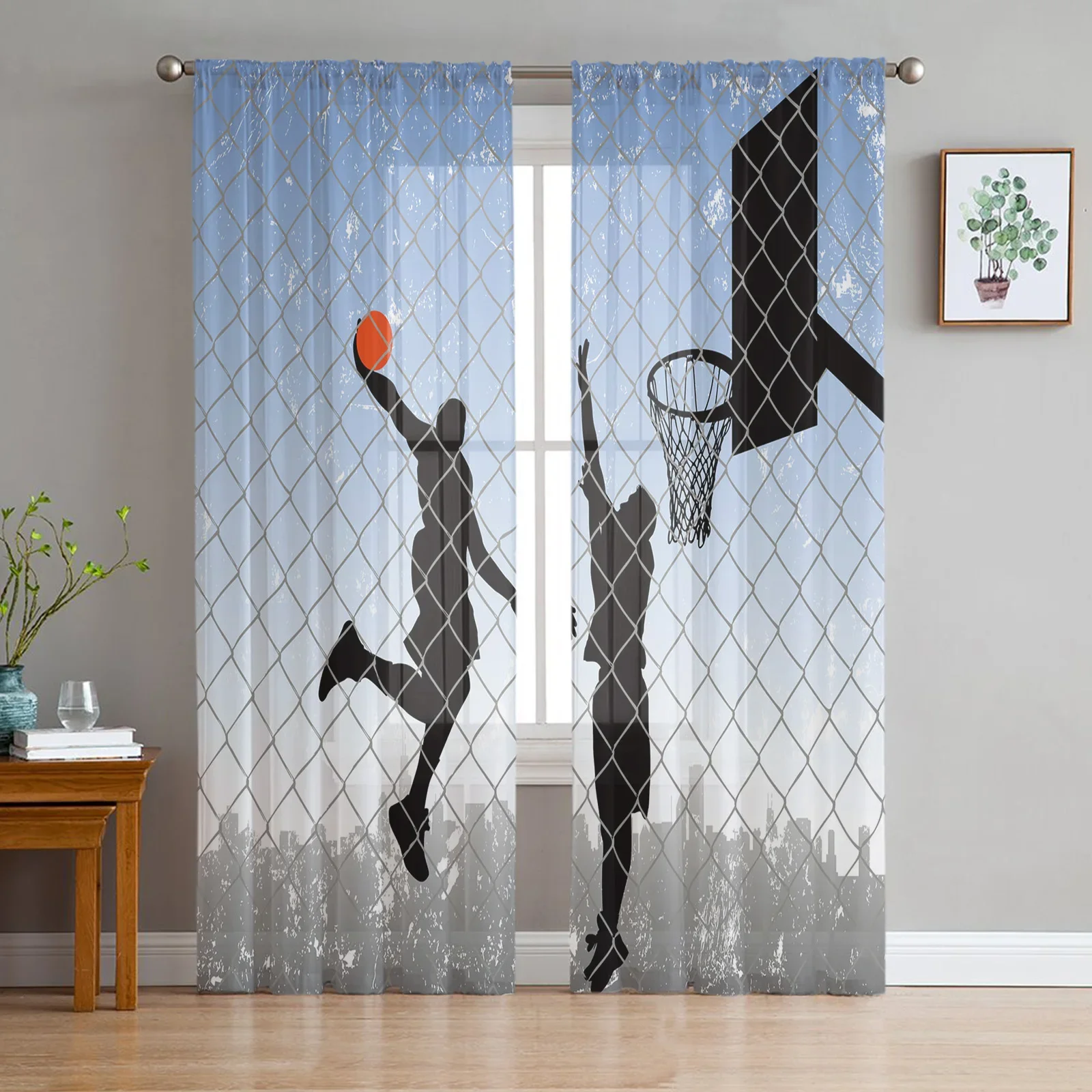 Basketball Game Sport Tulle Curtains For Living Room Bedroom Kitchen ...