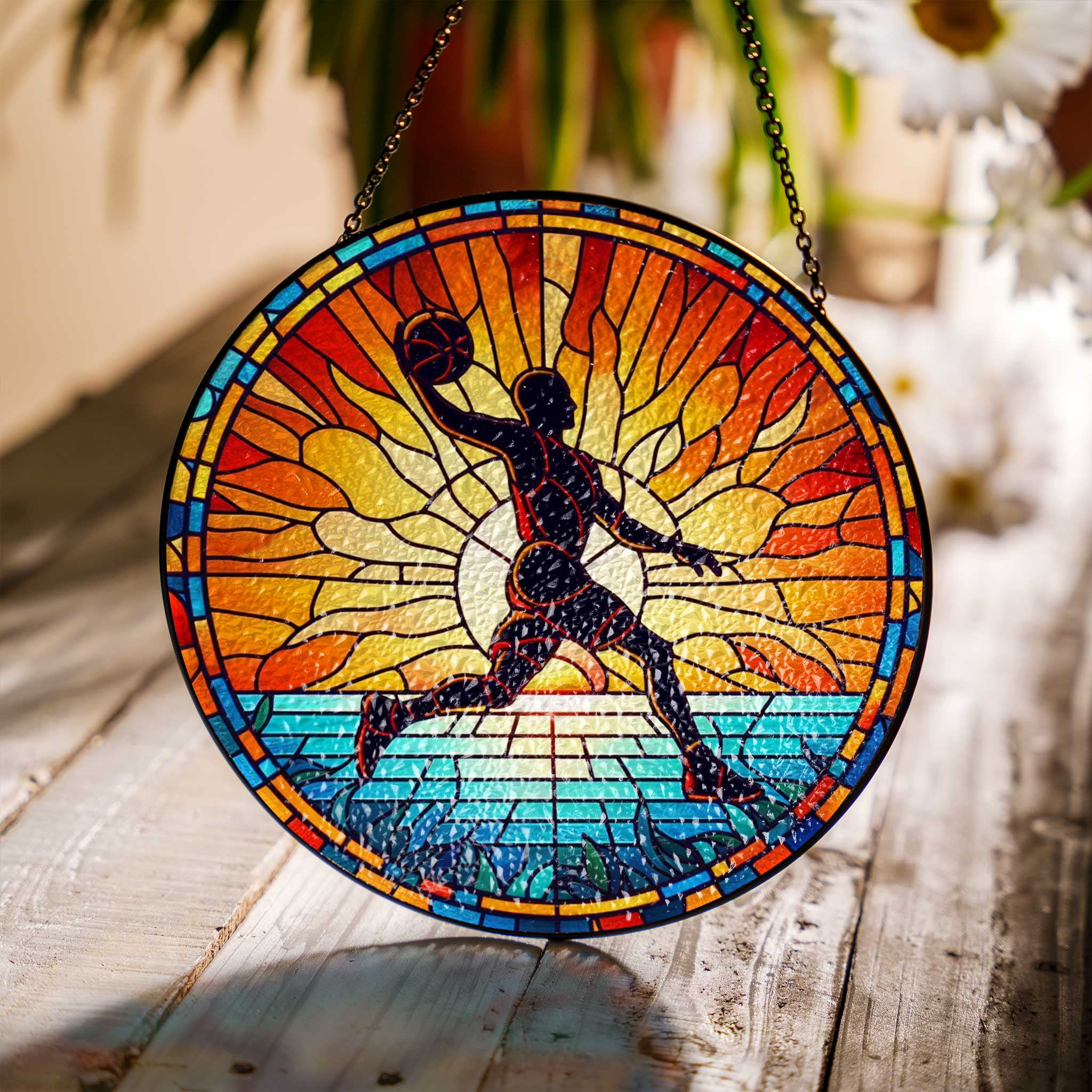 Basketball Glass Suncatcher - Xmas Holiday Gift - Trendy 2024 Glass ...