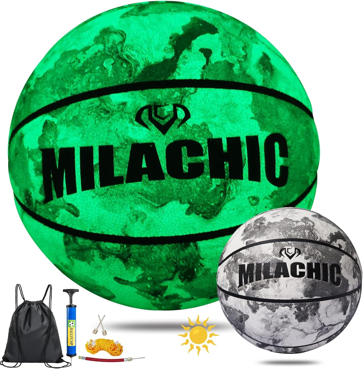 Basketball Glow in The Dark, Glowing Leather Green Light up Basketball ...
