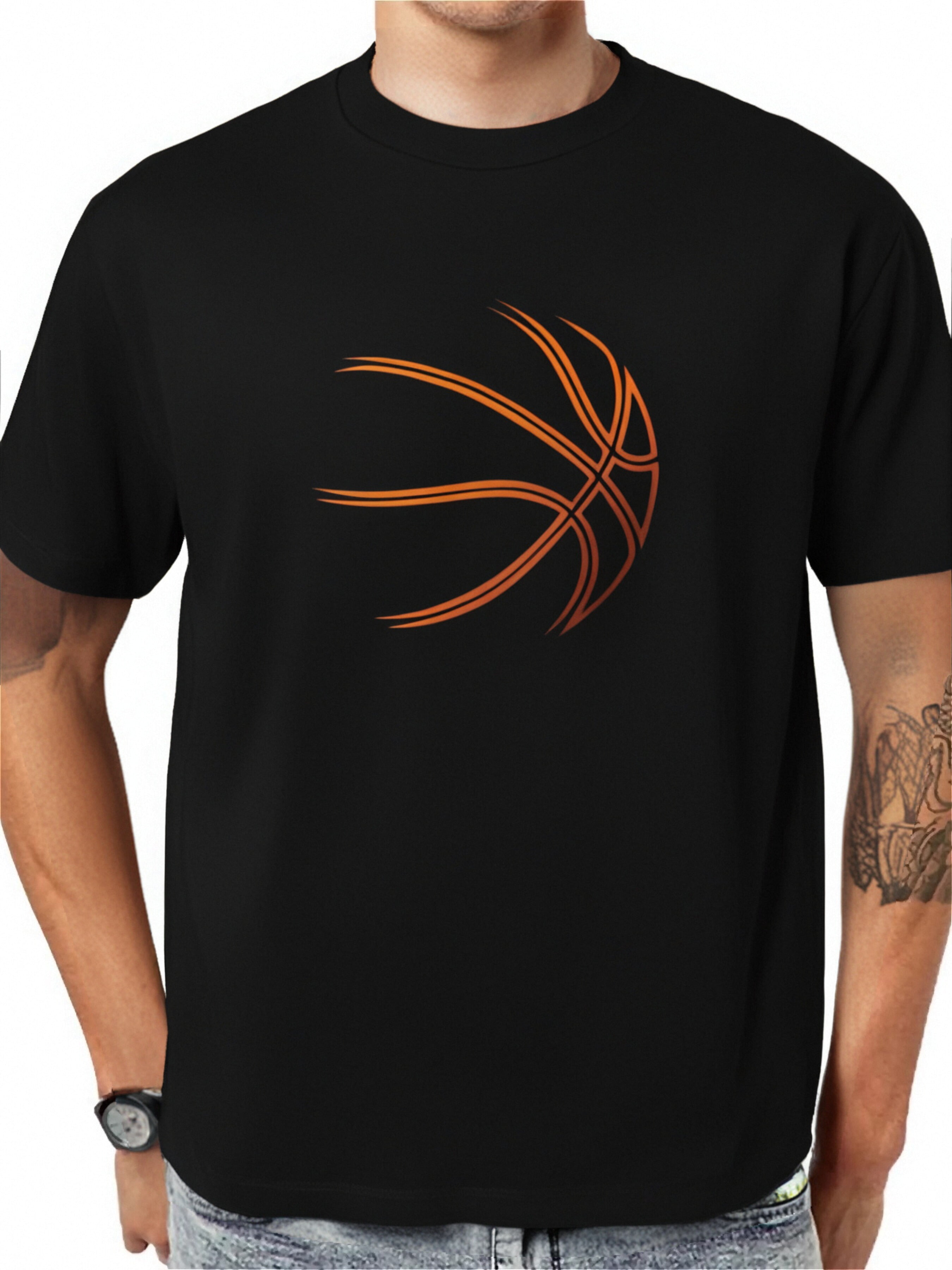 Basketball Graphic Print Men's Creative Top, Casual Short Sleeve Crew ...