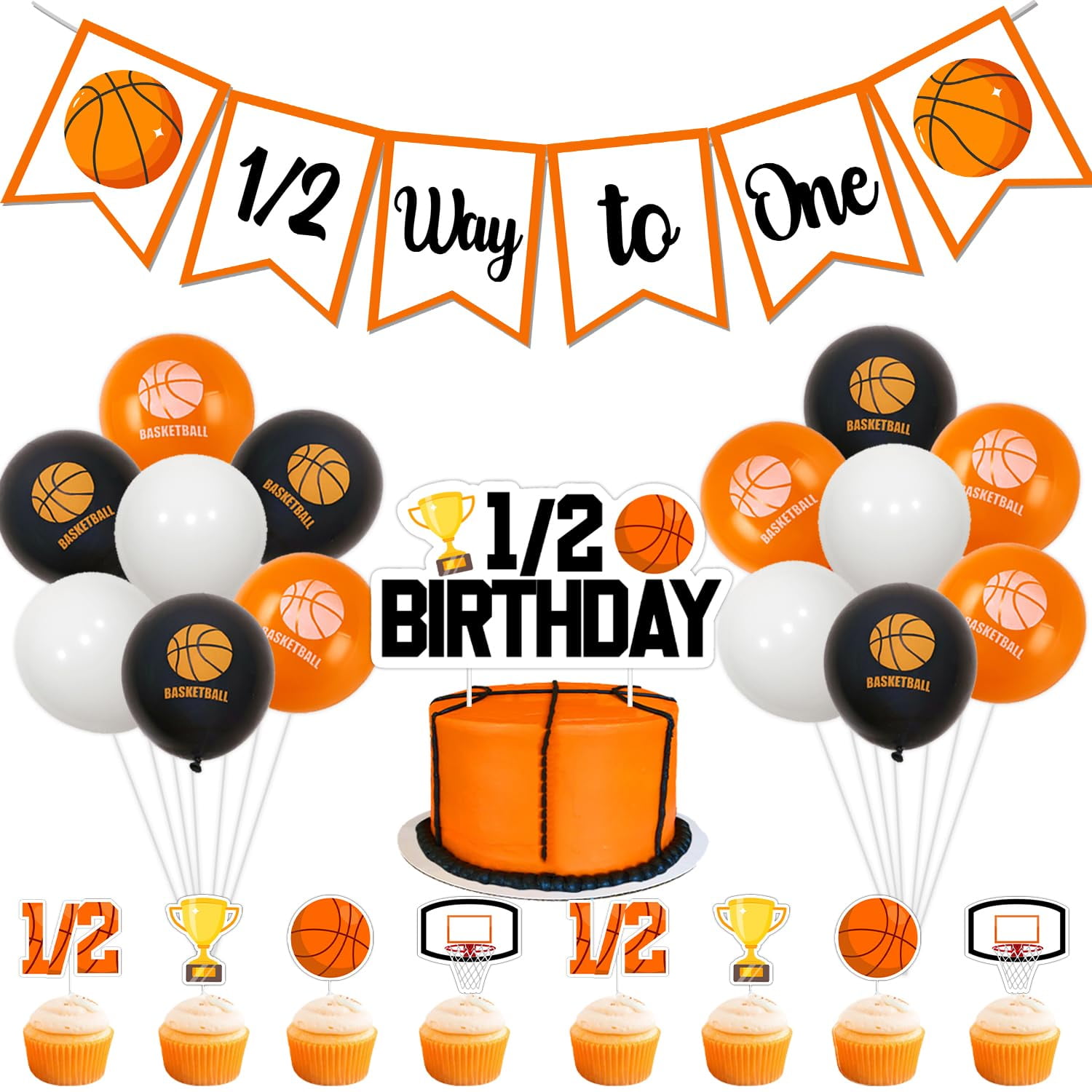 Basketball Half Birthday Decorations Basketball Theme KKS1 1/2 Way 1/2 ...