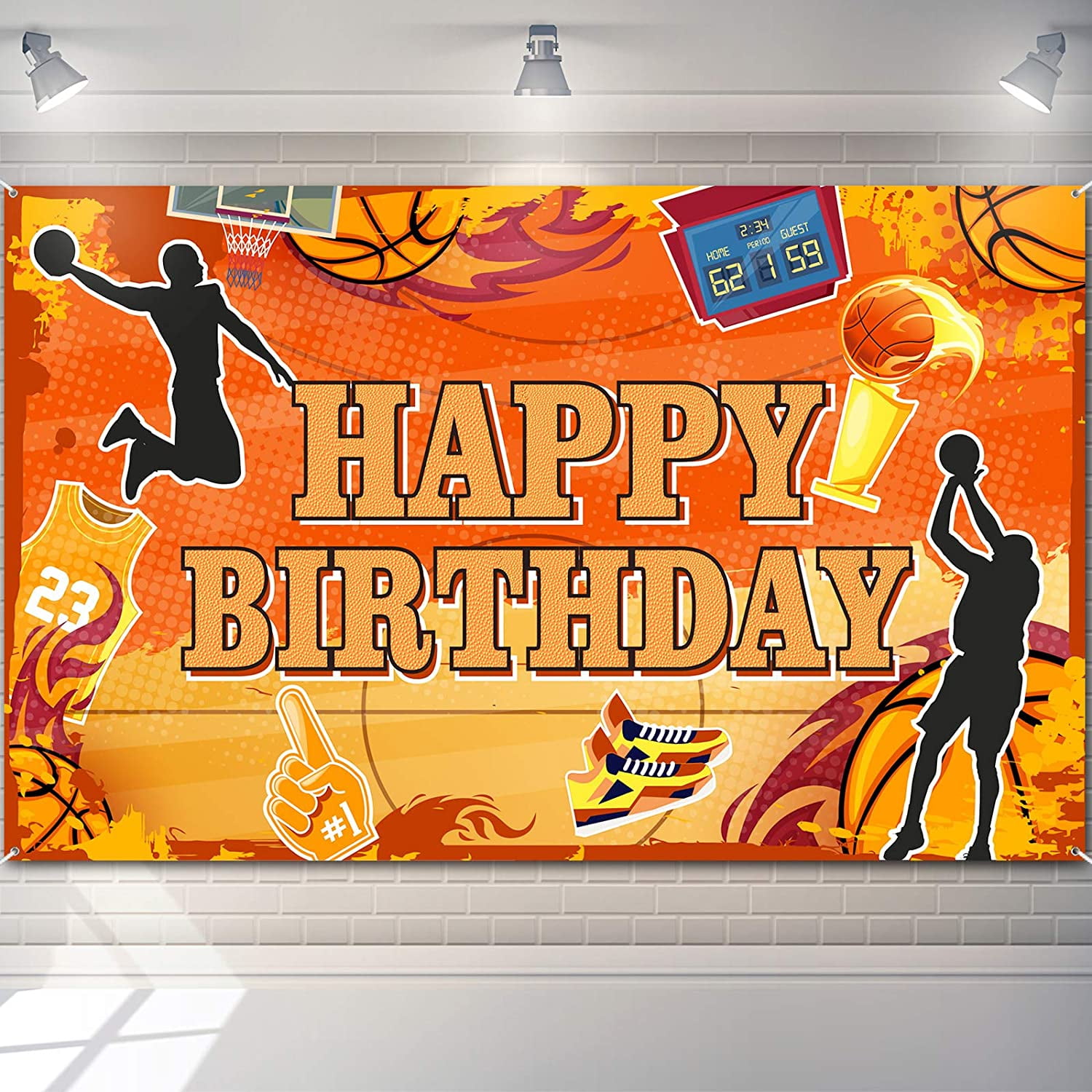 Basketball Happy Birthday Backdrop Banner Boy Basketball Theme Party ...