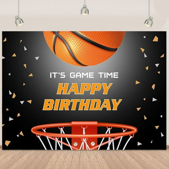Basketball Happy Birthday Backdrop It is Game Time Basketball Hoop ...