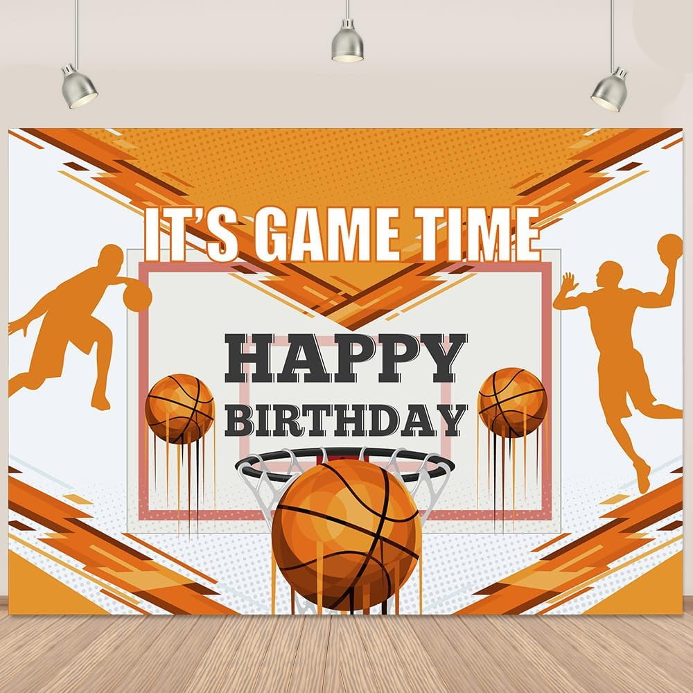 Basketball Happy Birthday Backdrop It’s Game Time Basketball Birthday Photography Backdrop ...