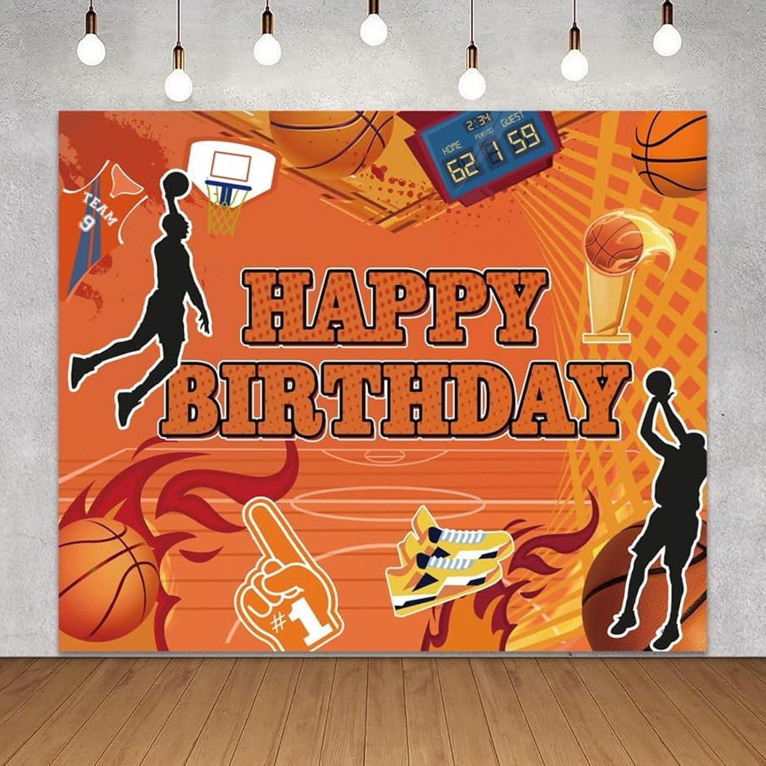 Basketball Happy Birthday Backdrop Basketball Party Banner Wall Hanging ...