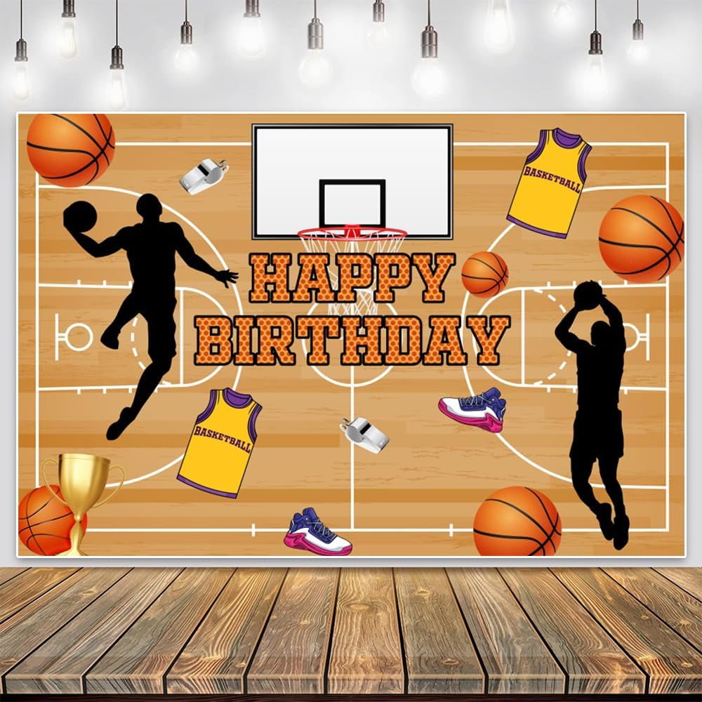 Basketball Happy Birthday Backdrop Party Decorations for kids Boy ...