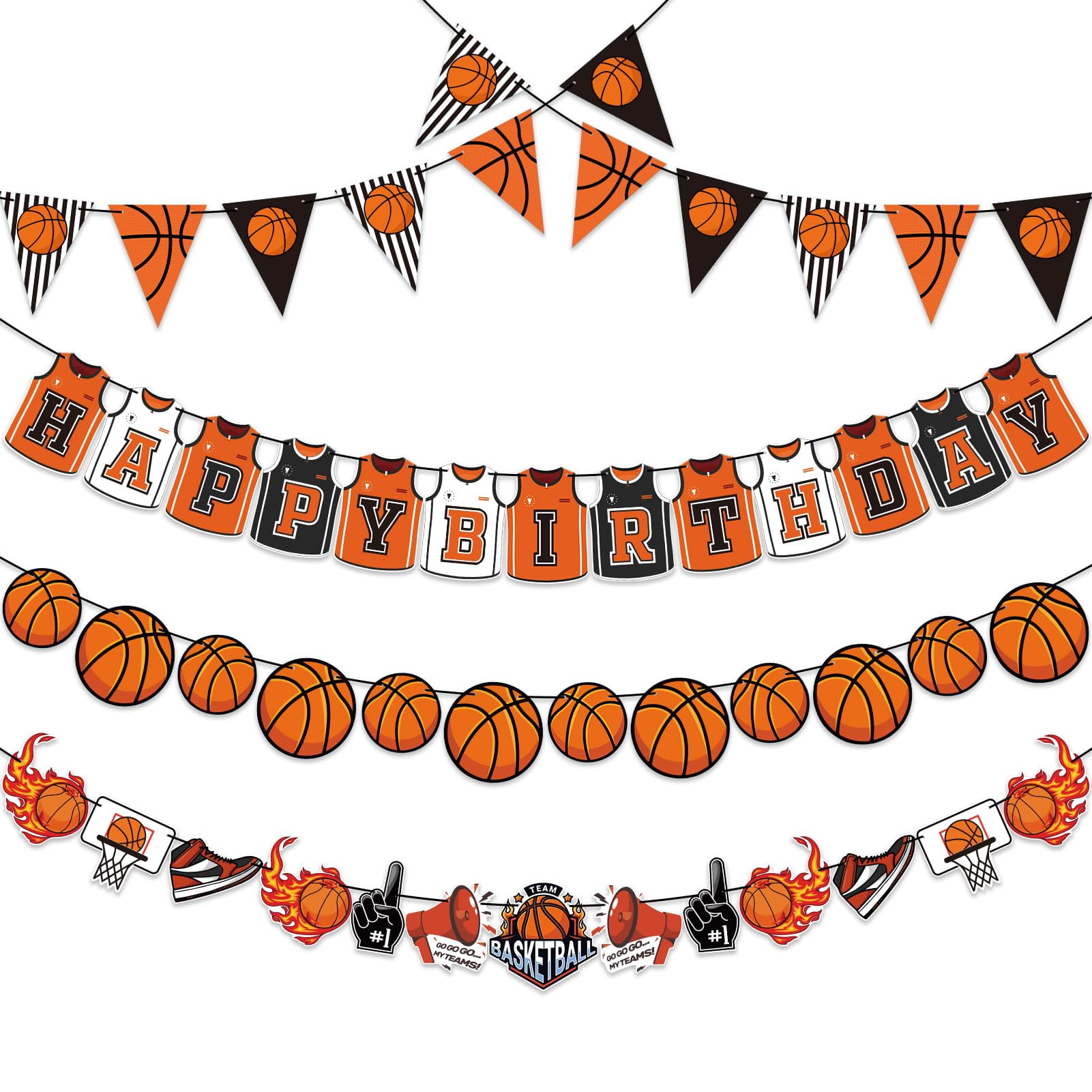 Basketball Happy Birthday Banners and Garland Set, Party Decorations ...