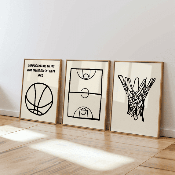 Basketball Hard Work Beats Talent Sports Poster Set Set 3 , Stretched ...