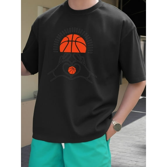 Basketball Heart Tee men's Exercise 180G 100% Cotton black basketball ...