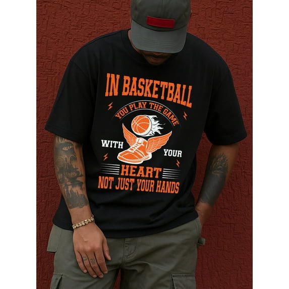 Basketball Heart men's Exercise 180G 100% Cotton black basketball gym ...