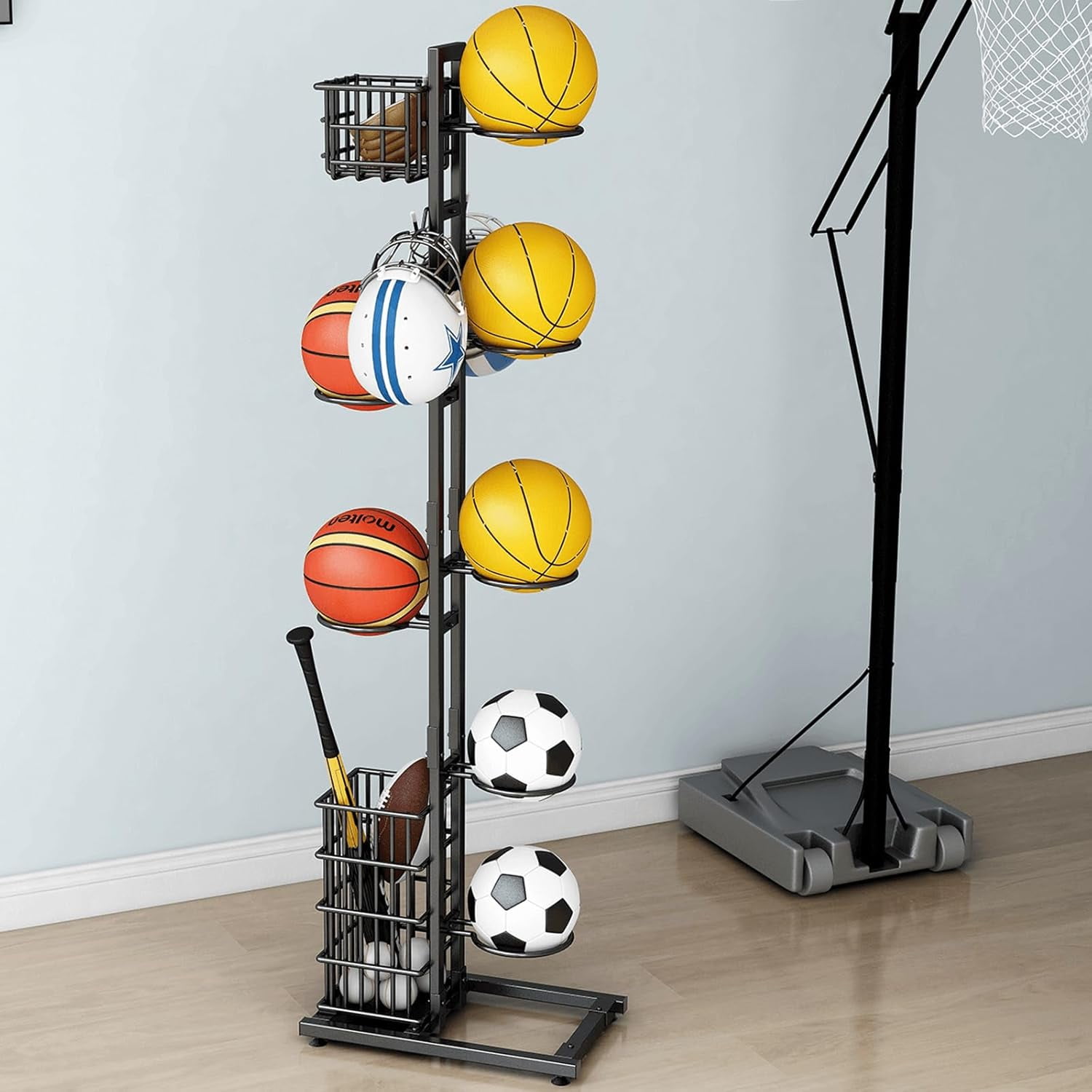Basketball Holder Ball Storage Rack, Garage Sports Equipment Organizer ...