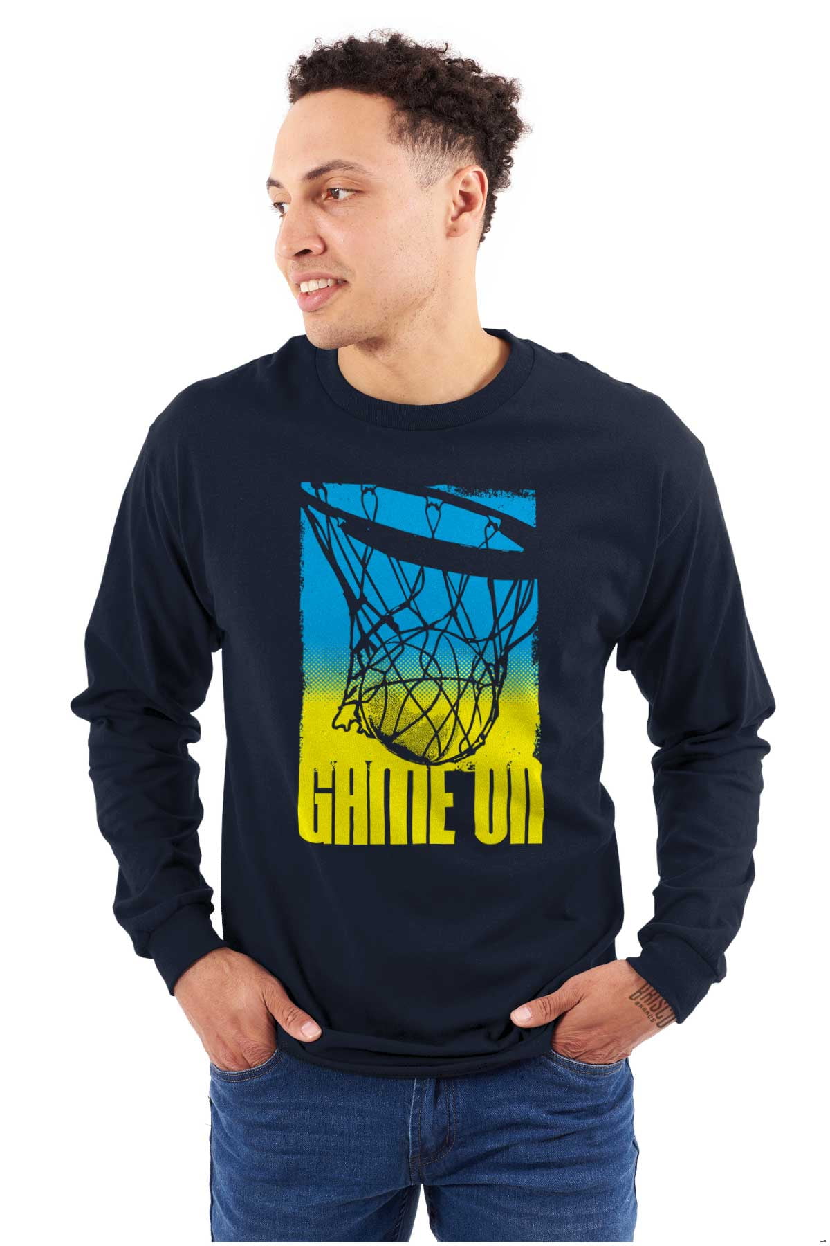 Basketball Hoop Athlete Game On Men's Long Sleeve Tee T Shirt Brisco ...