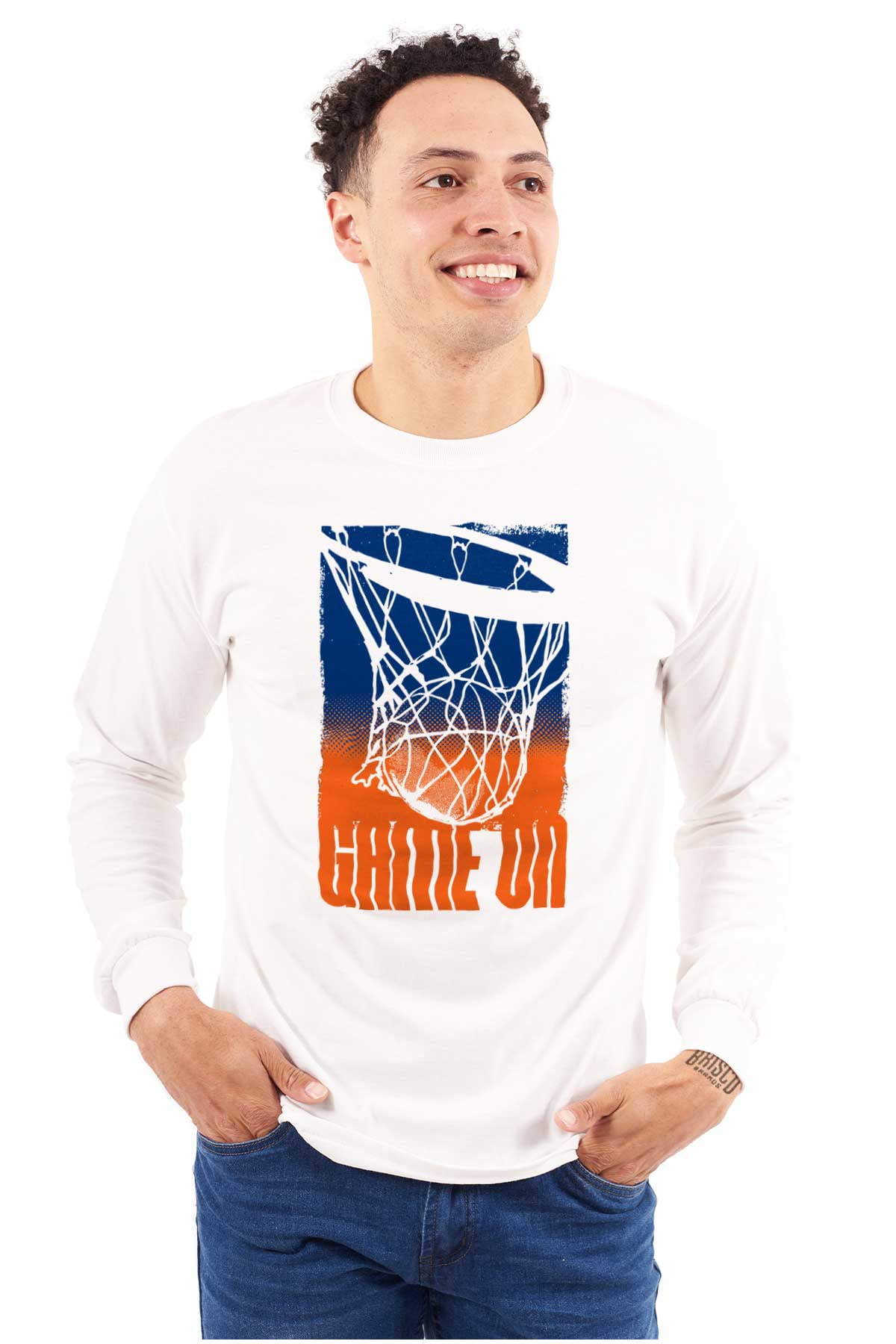 Basketball Hoop Athlete Game On Men's Long Sleeve Tee T Shirt Brisco ...