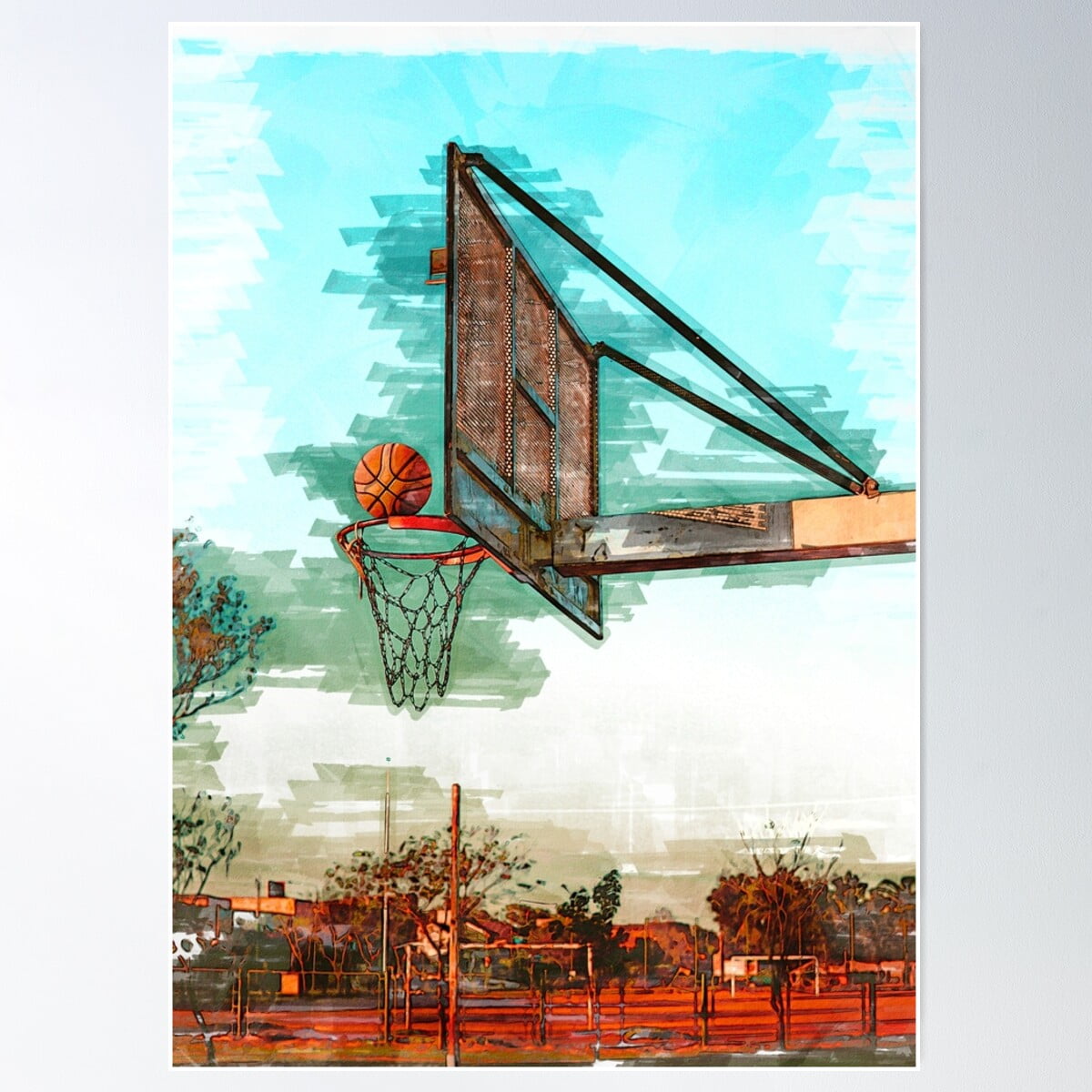 Basketball Hoop In Argentina Marker Sketch Poster Wall Art, Modern Wall ...