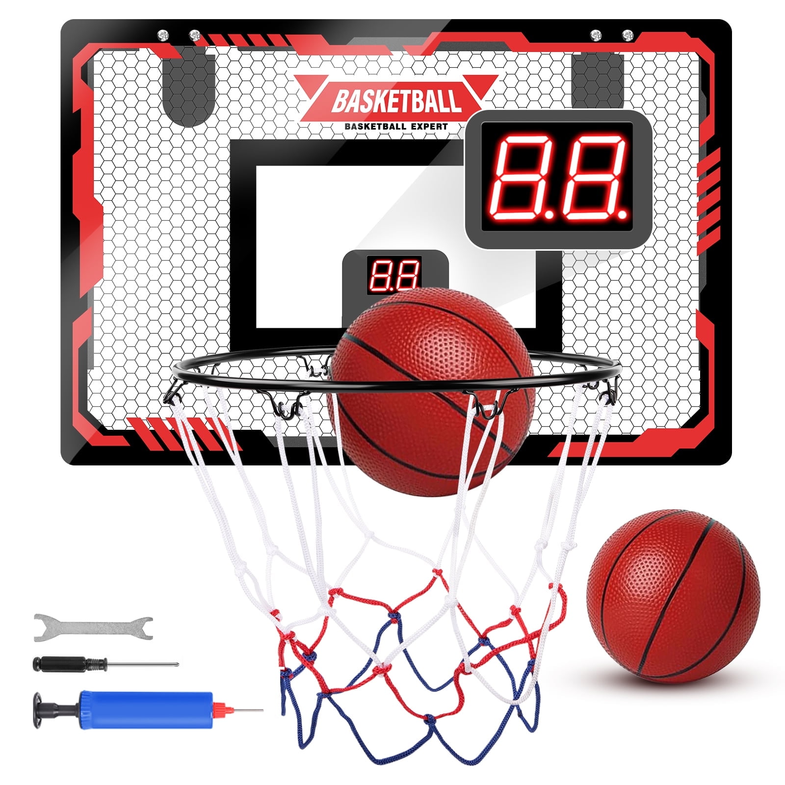 LED Mini Basketball Hoop Set with 2 Balls & Electronic Scoreboard ...