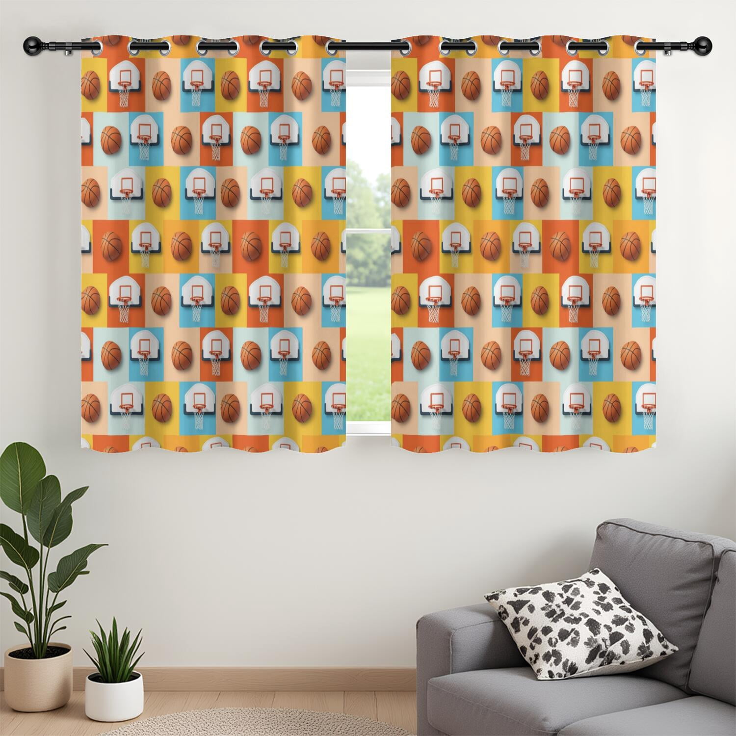 Basketball and Hoop Multicolor Pattern Blackout Curtains,Triple Weaved ...