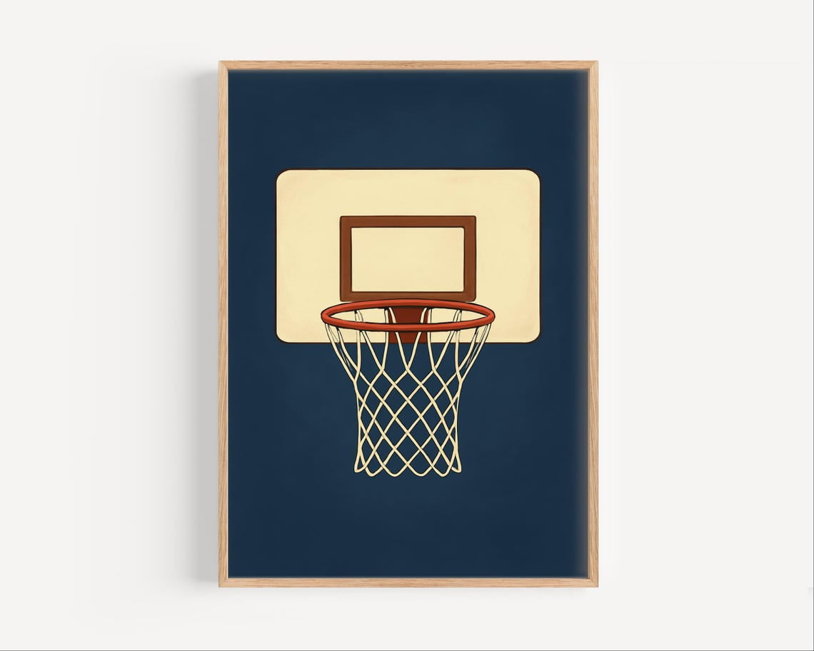 Basketball Hoop Nursery Art Poster: Navy Sports Decor, Unframed Poster ...