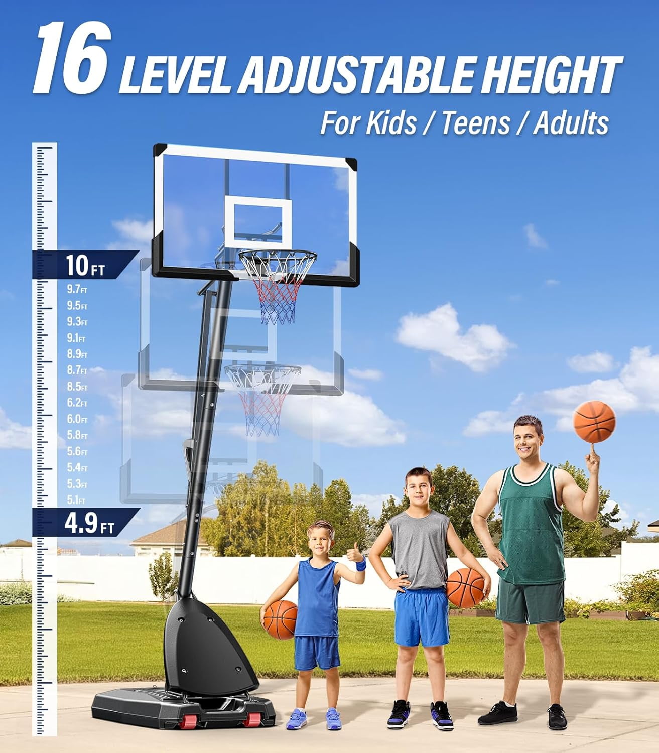 Basketball Hoop Outdoor, 4.9-10 ft Adjustable Height, Weather-Resistant ...