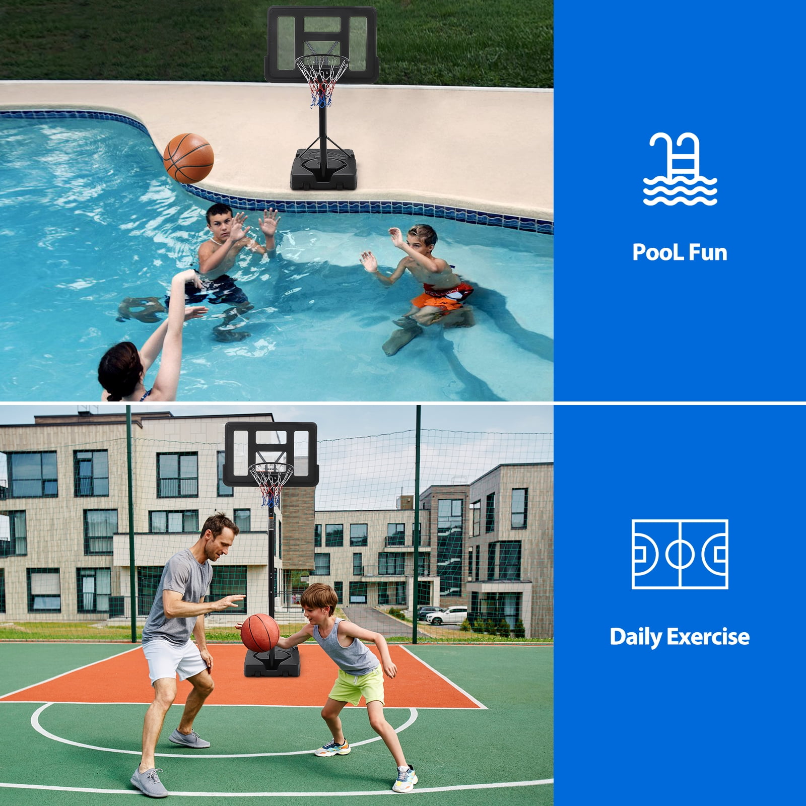 Basketball Hoop Outdoor, 4.9-10FT Height Adjustable Portable Basketball ...