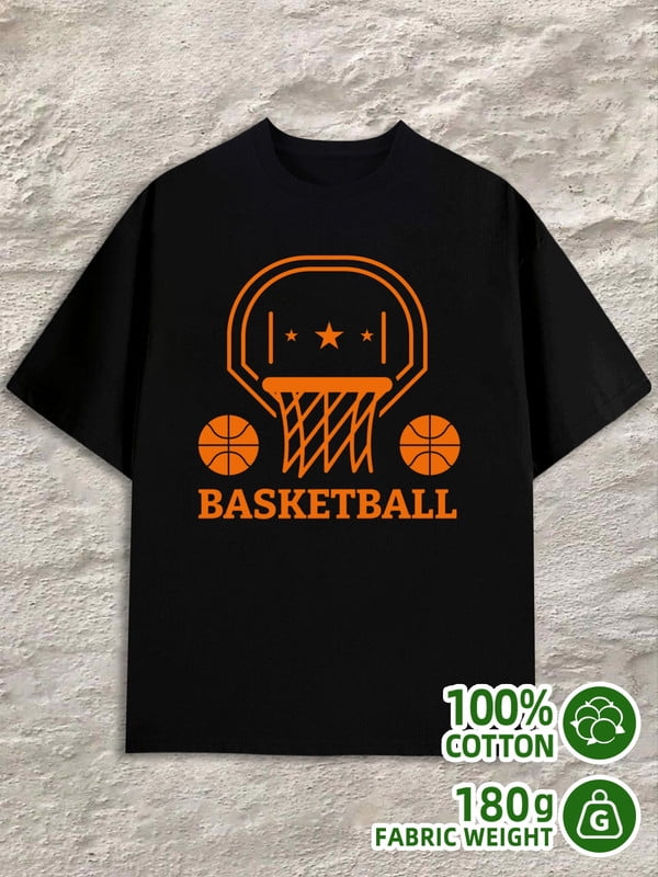 Basketball Hoop Tee mens black 180G 100% Cotton Spring and summer ...
