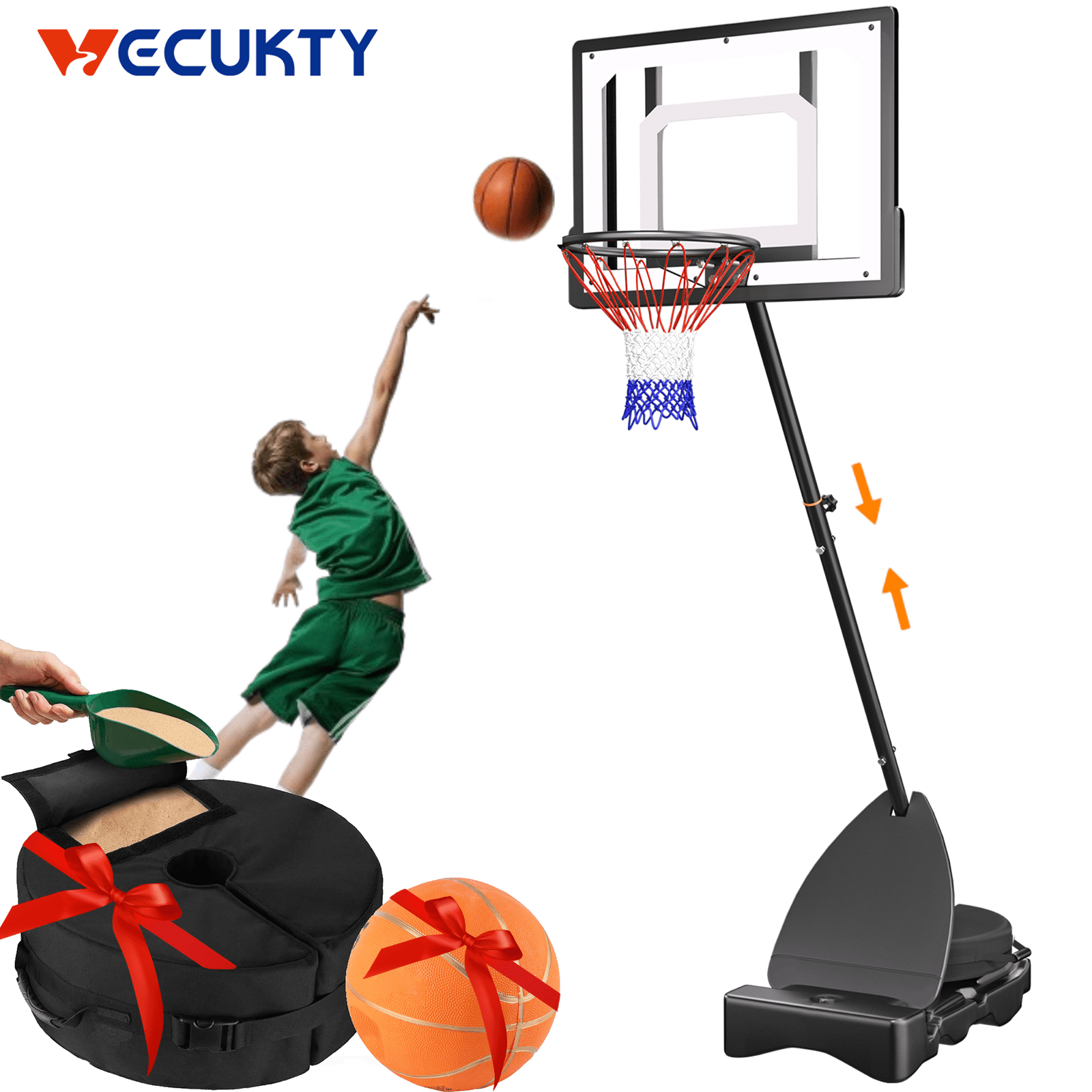 "Vecukty 33"" Portable Basketball Hoop Set, Adjustable 5-8.5', Indoor ...