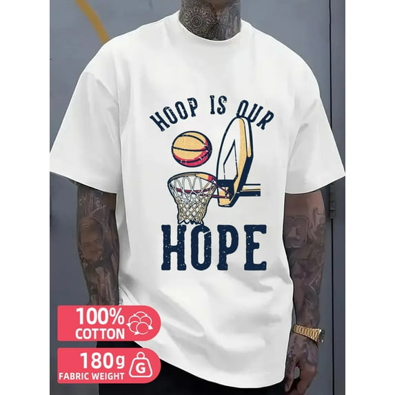Basketball Hope Tee men white 180G 100% Cotton Daily and weekend wear ...