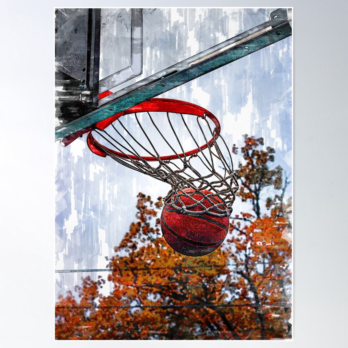 Basketball In Hoop Marker Sketch Poster Wall Art, Modern Wall Decor ...