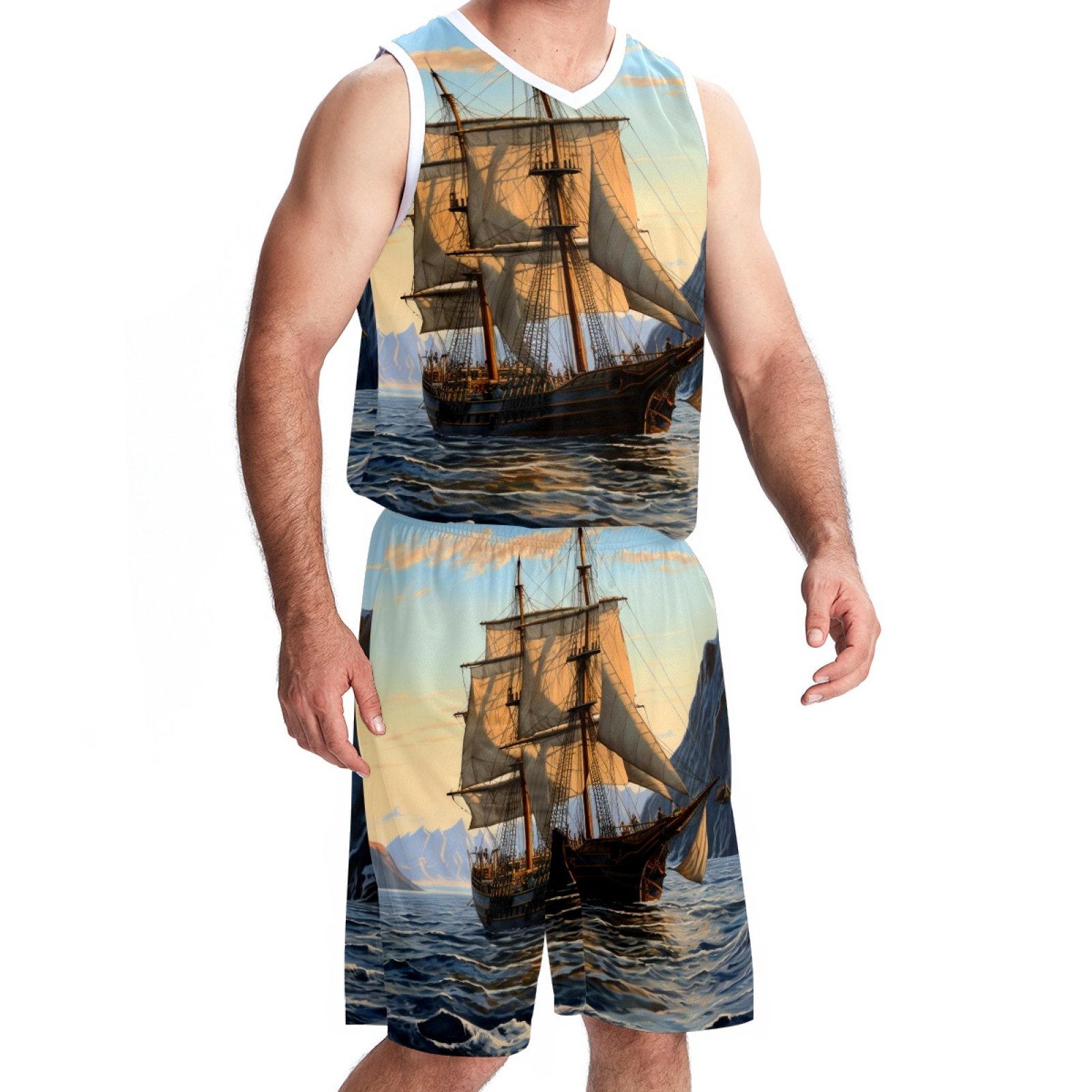 Basketball Jersey for Men Women Adult Youth L Sea Landscape Sailboat ...