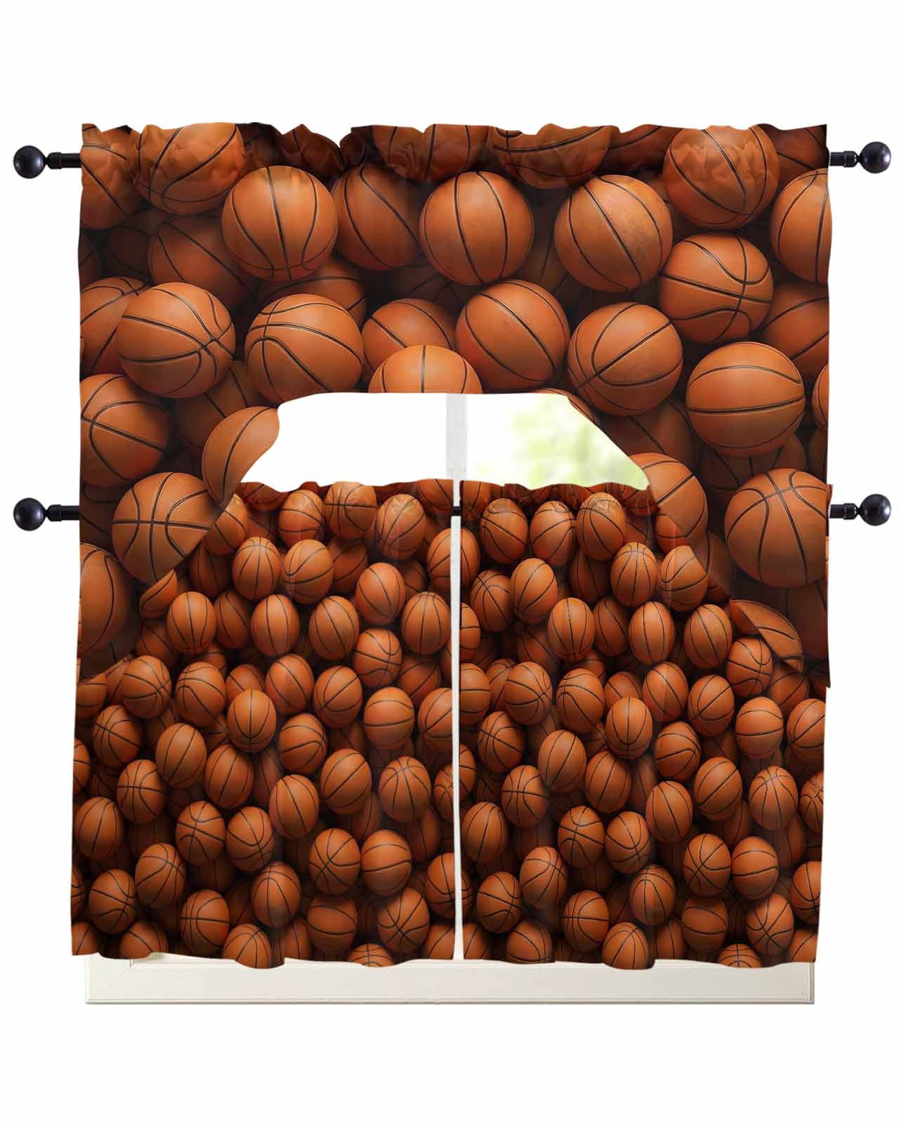 Basketball Kitchen Curtains Sets 24 Inch Length with Valance, Modern ...