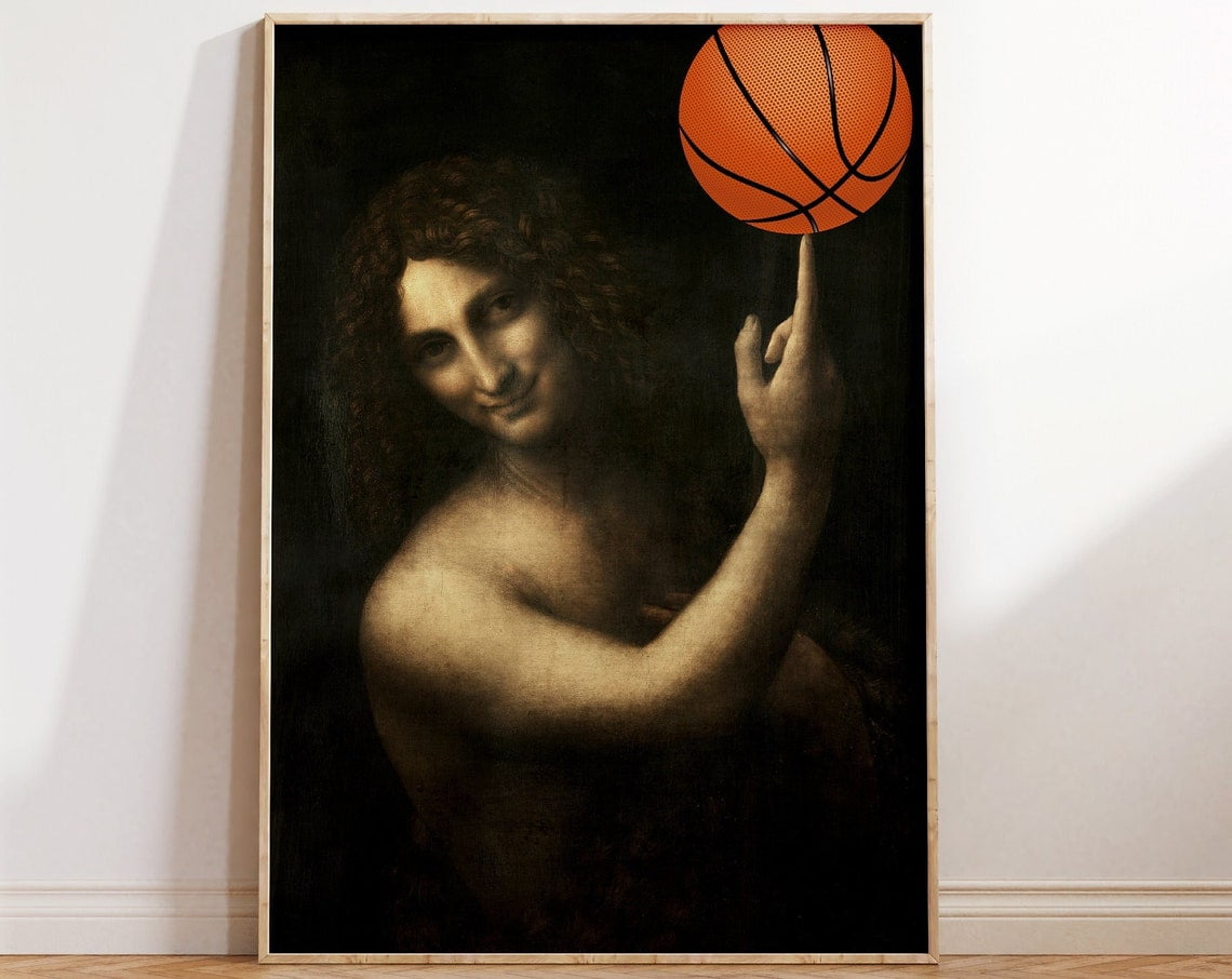 Basketball Leonardo Da Vinci Vintage Altered Print - Vintage Portrait ...