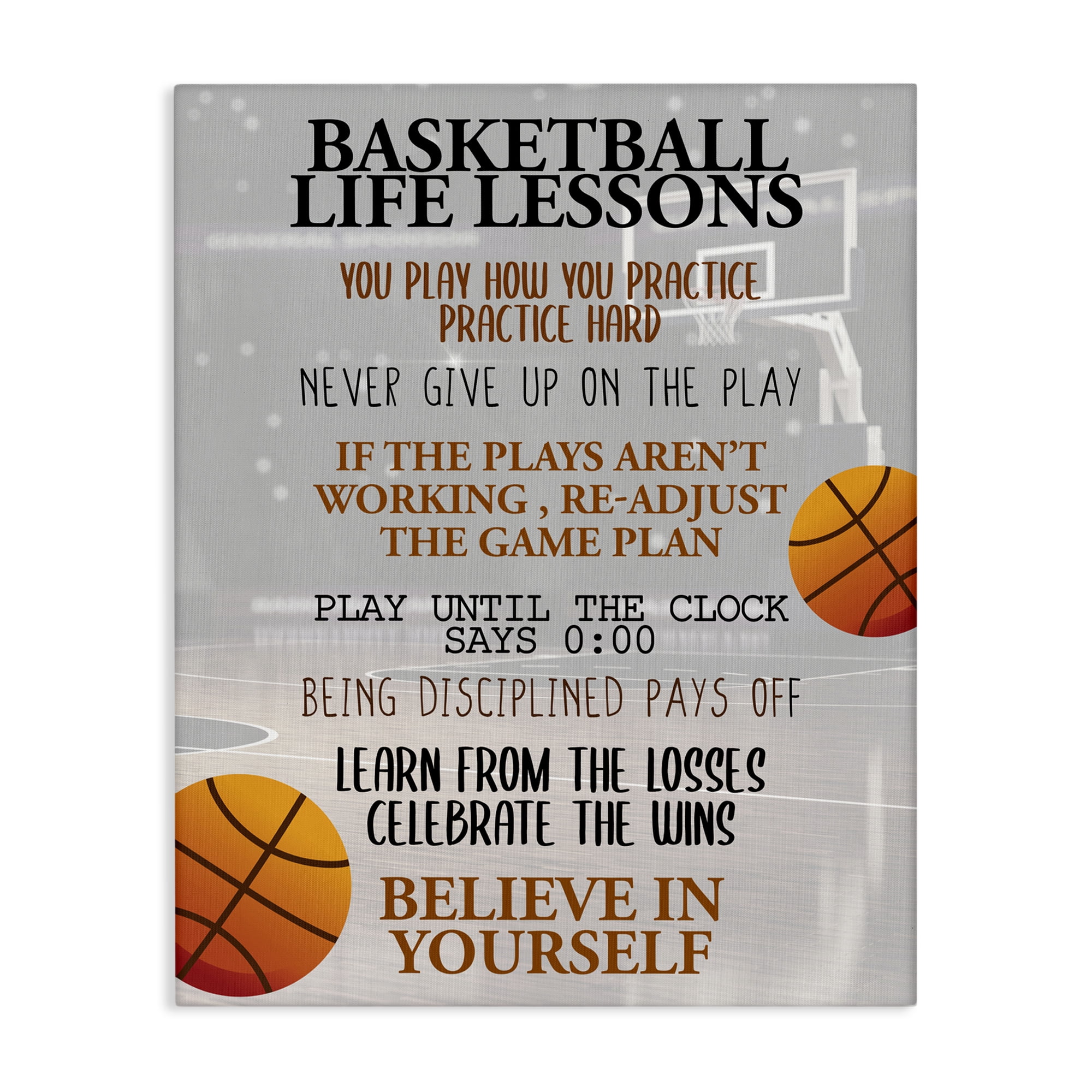 Basketball Life Lessons Canvas Wall Art, design by Kim Allen - Walmart.com