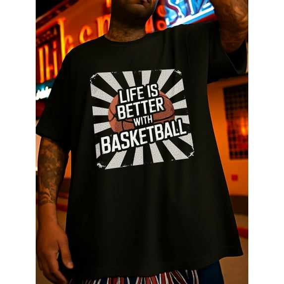 Basketball Life for men Exercise 180G 100% Cotton black basketball ...