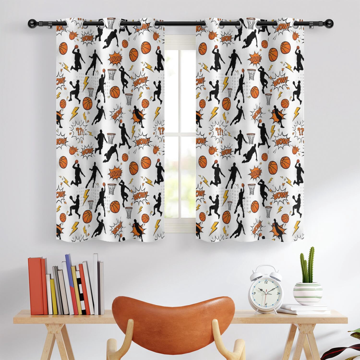 Basketball and Lightning White Pattern Blackout Curtains,Triple Weaved ...