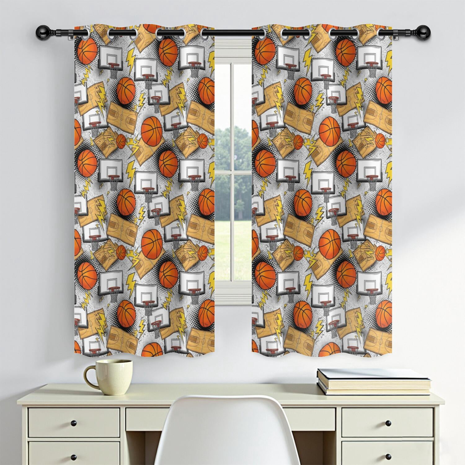 Basketball and Lightning White Pattern Blackout Curtains,Triple Weaved ...