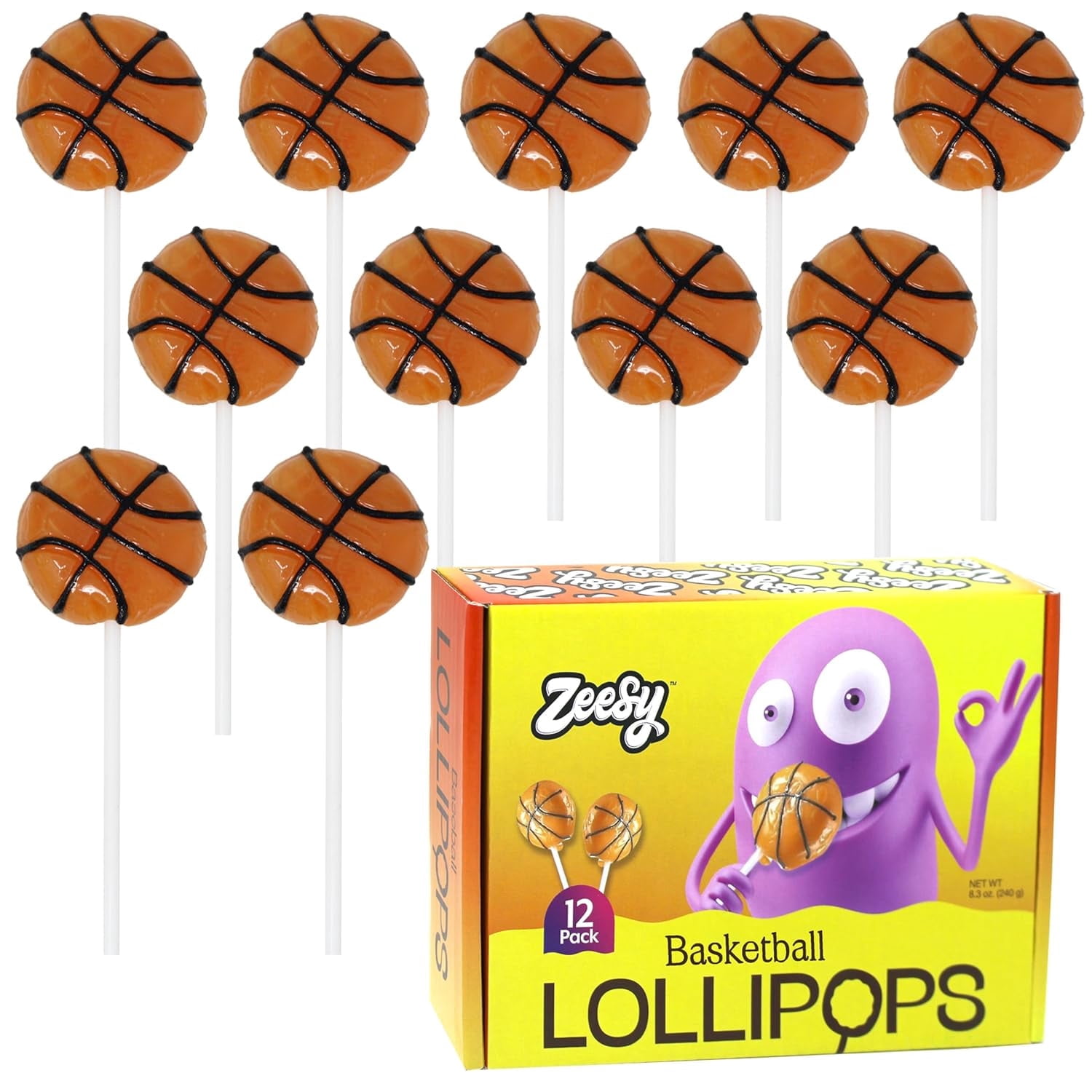 Zeesy Basketball Lollipops, Individually Wrapped, 12 Candy Suckers ...