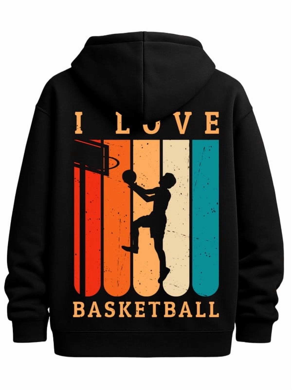Basketball Love graphic hoodies men's machine washable black Casual ...