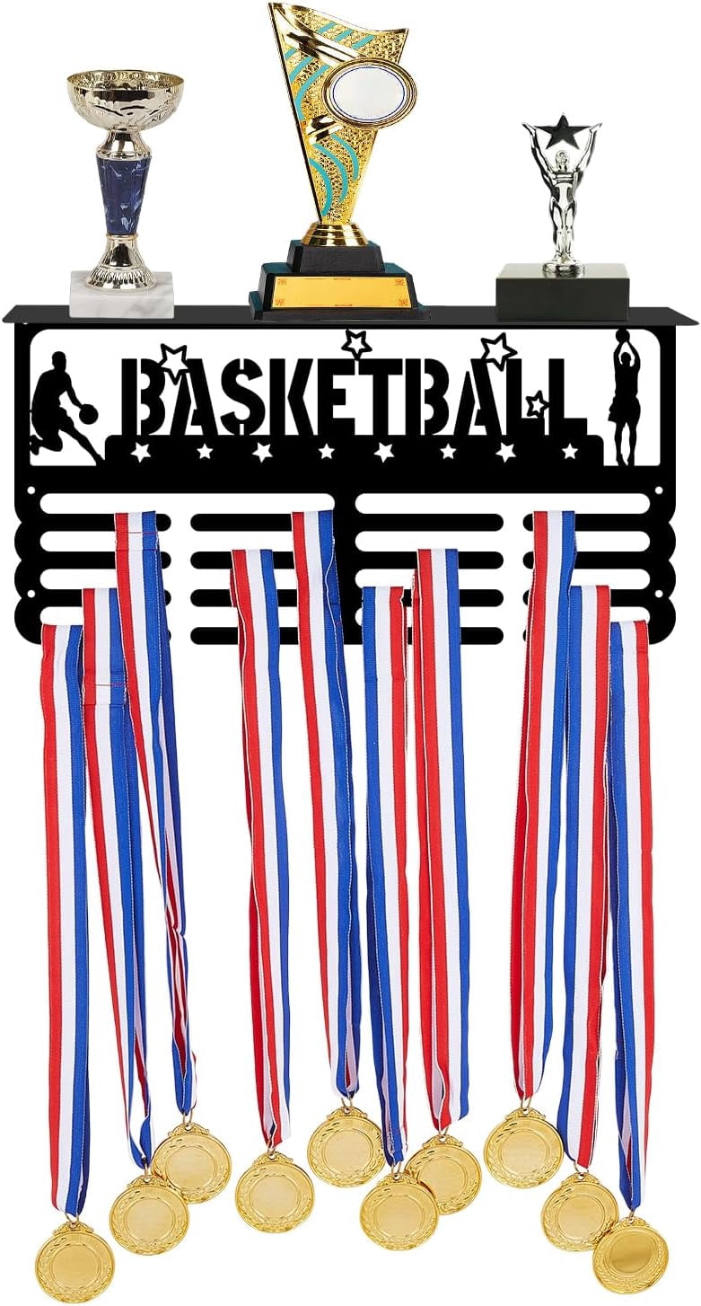 Basketball Medal Trophy Hanger Rack Medal Hanger Display with Shelf for ...