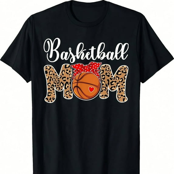 Basketball Mom Leopard Messy Bun Game Day Funny Mothers Day T-Shirt ...