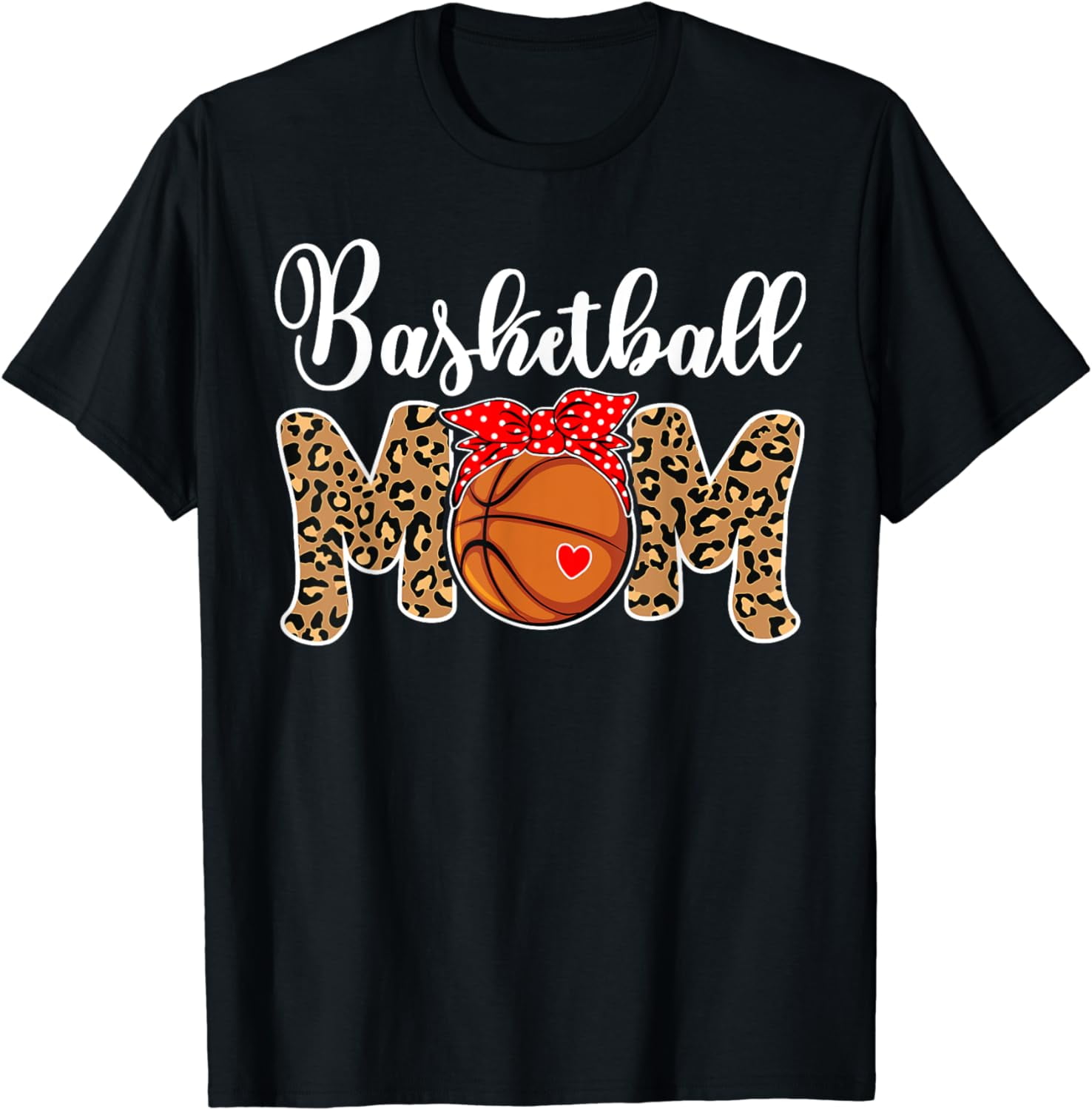 Basketball Mom Leopard Messy Bun Game Day Funny Mothers Day T Shirt