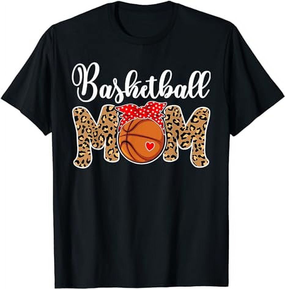 Basketball Mom Leopard Messy Bun Game Day Funny Mothers Day T-Shirt ...