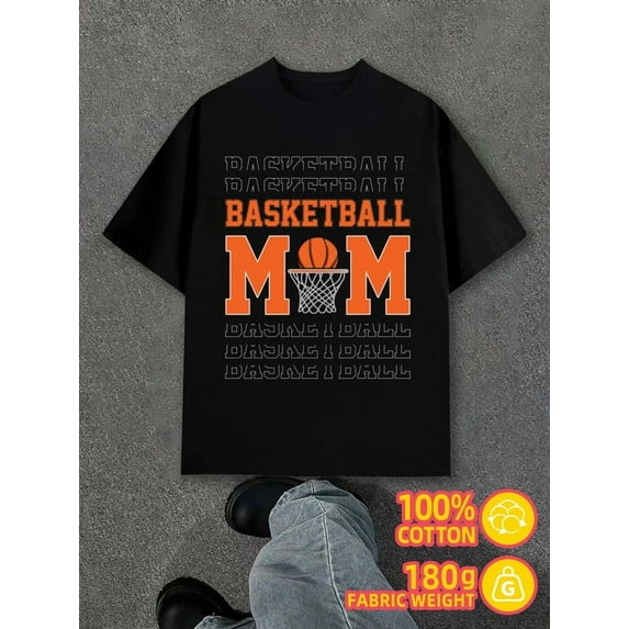 Basketball Mom Tee men black 180G 100% Cotton Daily and weekend wear ...