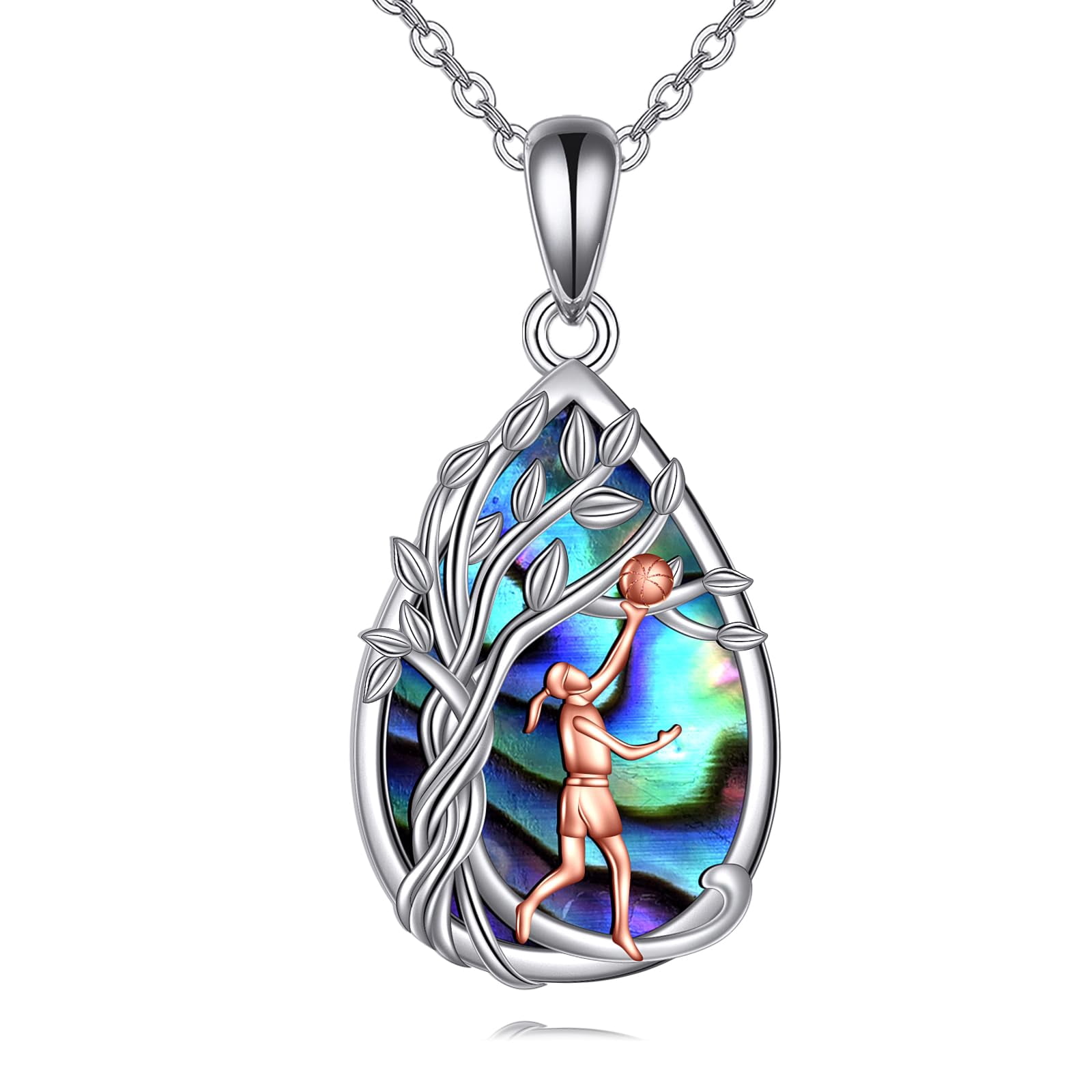 Basketball Necklace Sterling Silver Basketball Abalone Shell Pendant ...