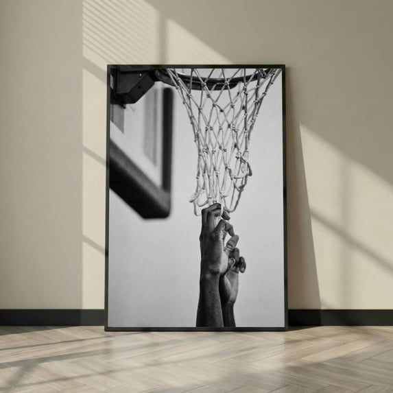 Basketball Net Poster, Black and White Hoop Close Up Photo Print ...