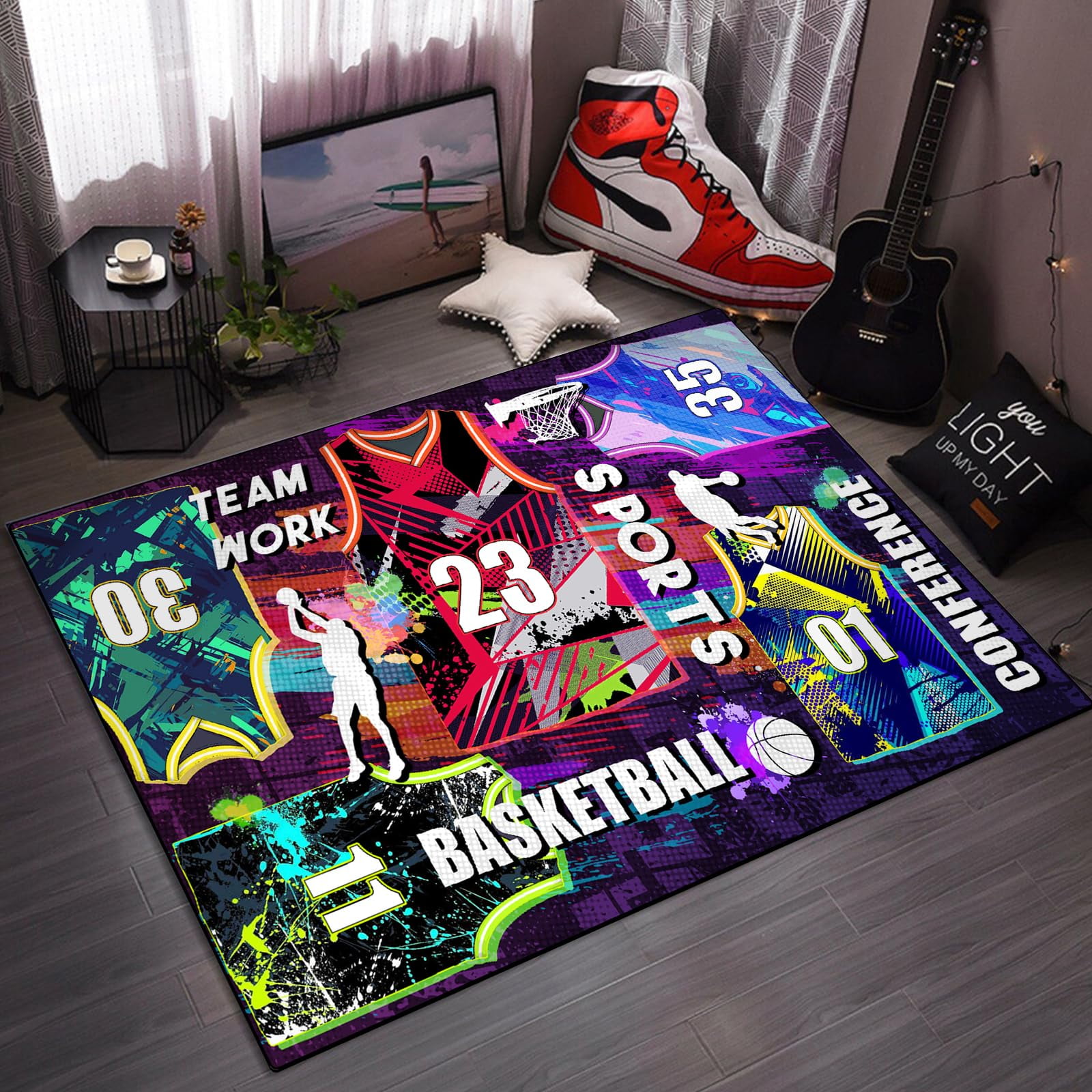 Basketball Non-Slip Area Rugs, Sports Jersey Colorful Graffiti ...