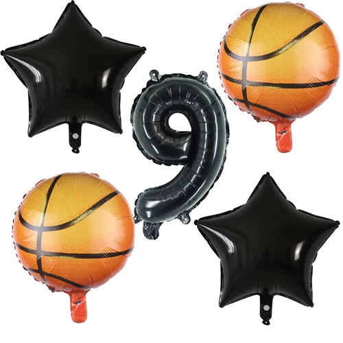 Basketball Number 9 Birthday Party Balloons Black Orange Foil Balloons ...