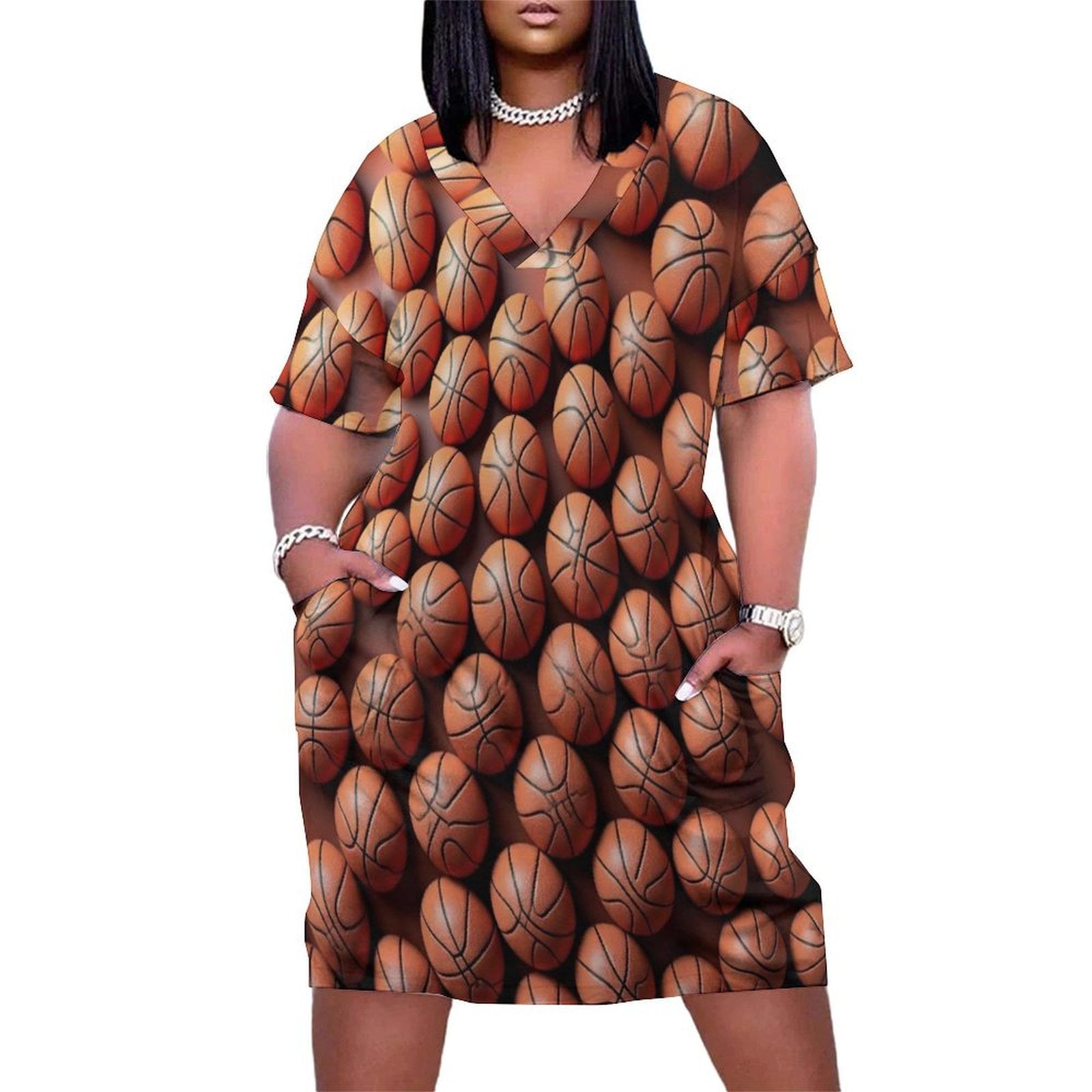 Basketball Pattern Background Loose Pocket Dress Dresses Summer Summer ...