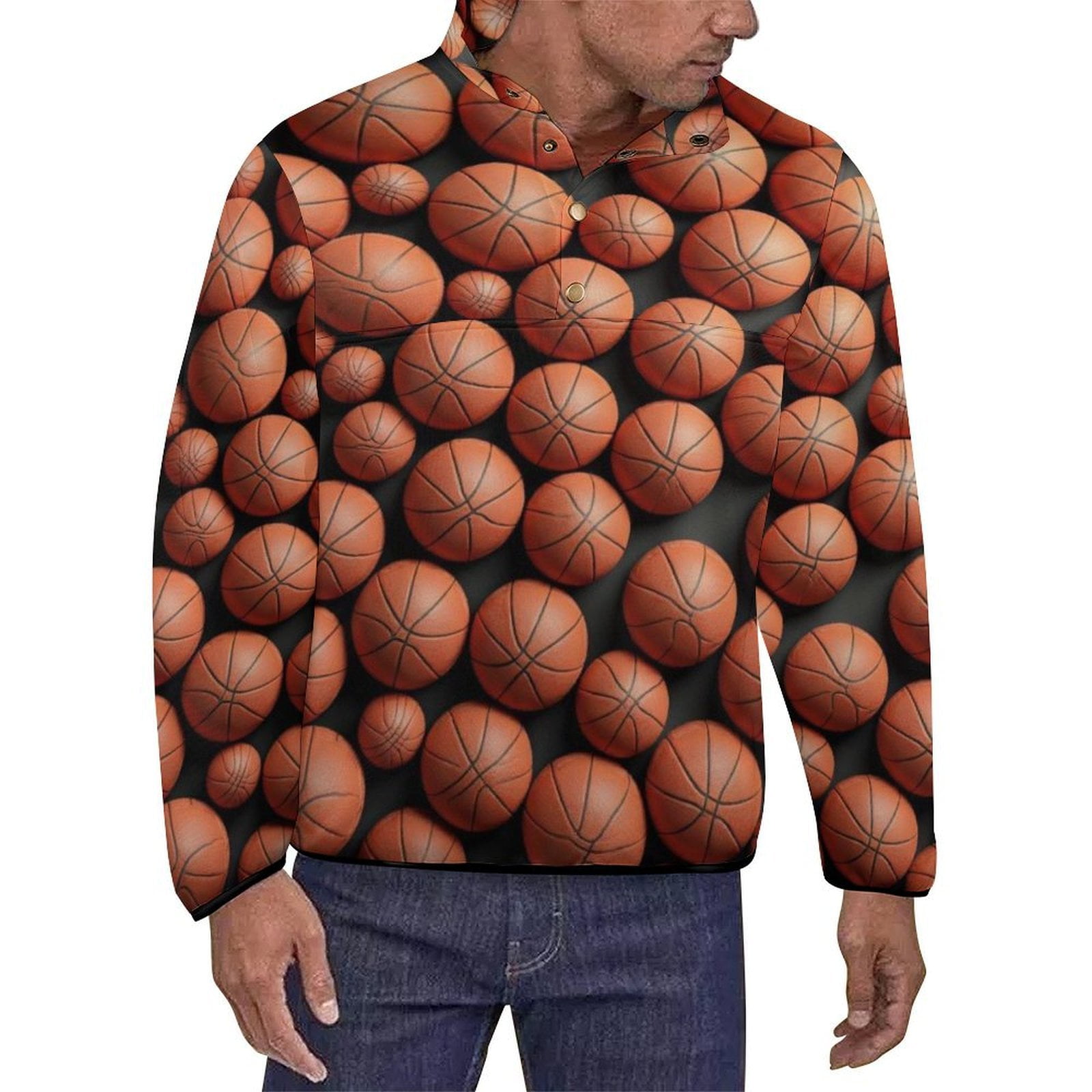 Basketball Pattern Background Men's Stand Collar Sweater Long Sleeve ...