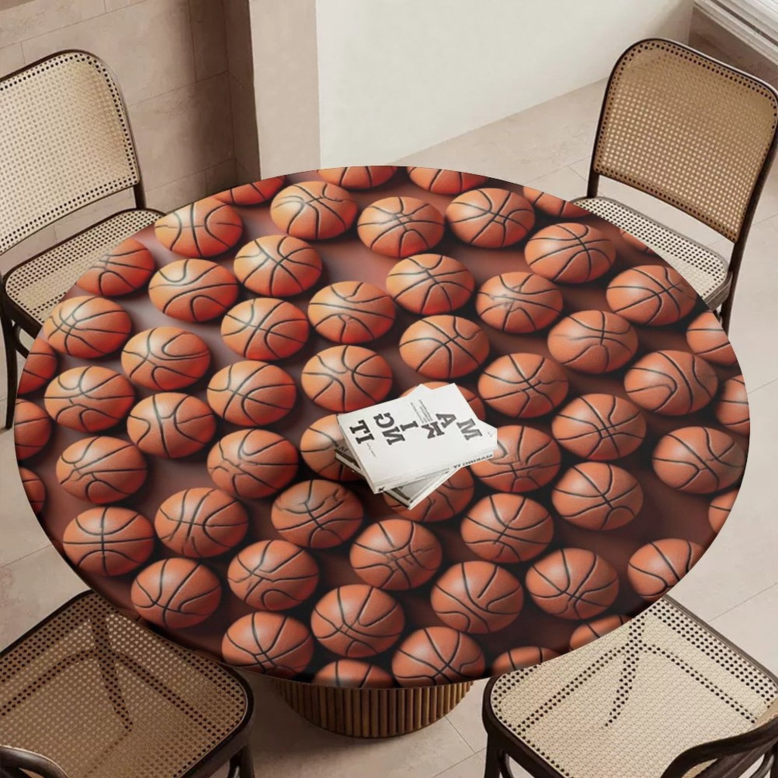 Basketball Pattern Background Round Table Cover Kitchen Printed ...